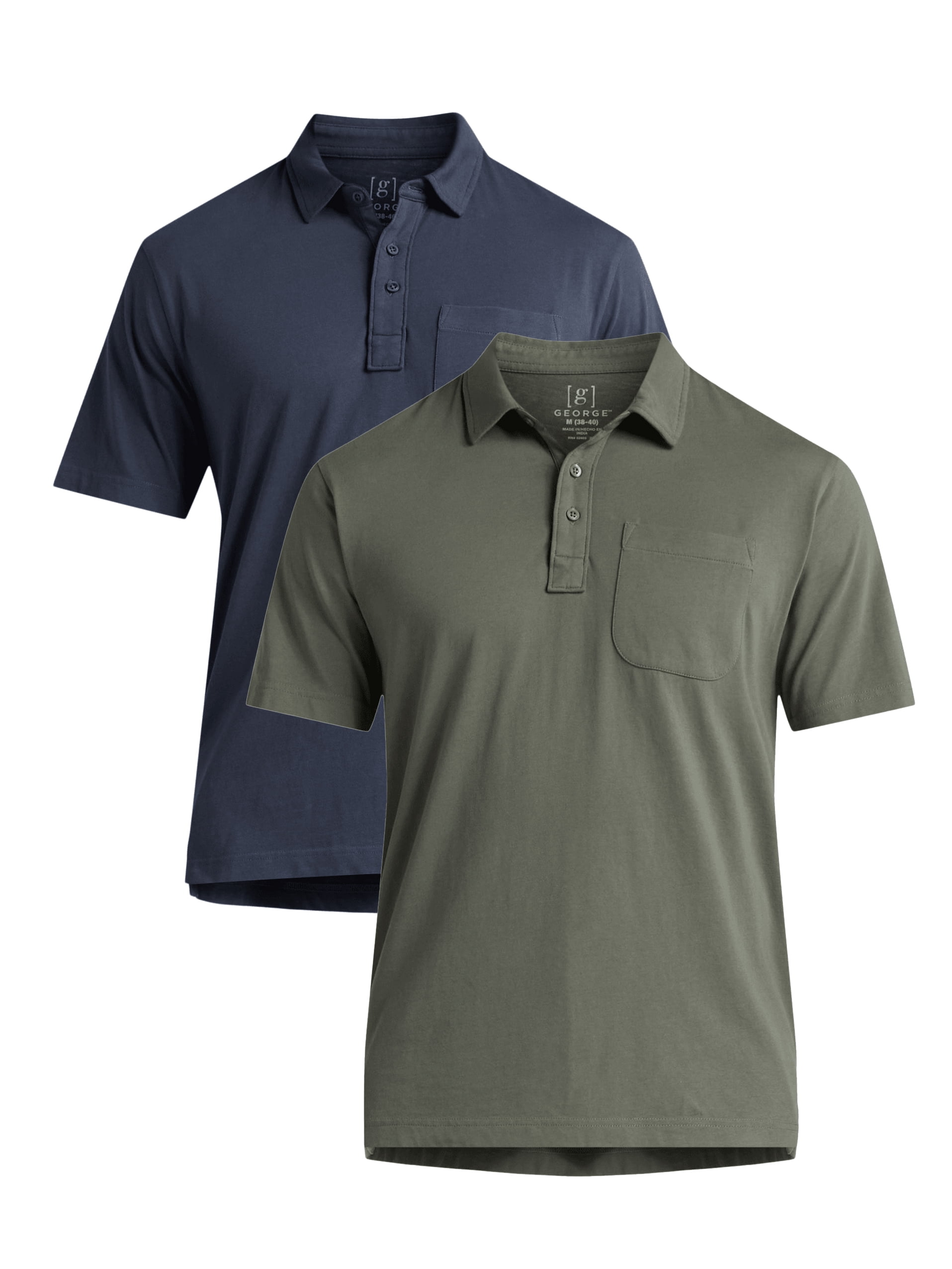 George Men's & Big Men's 2-Pack Short Sleeve Jersey Polo with Pocket ...