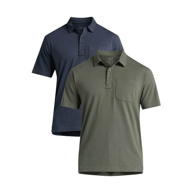 George Men's & Big Men's 2-Pack Short Sleeve Jersey Polo with Pocket ...