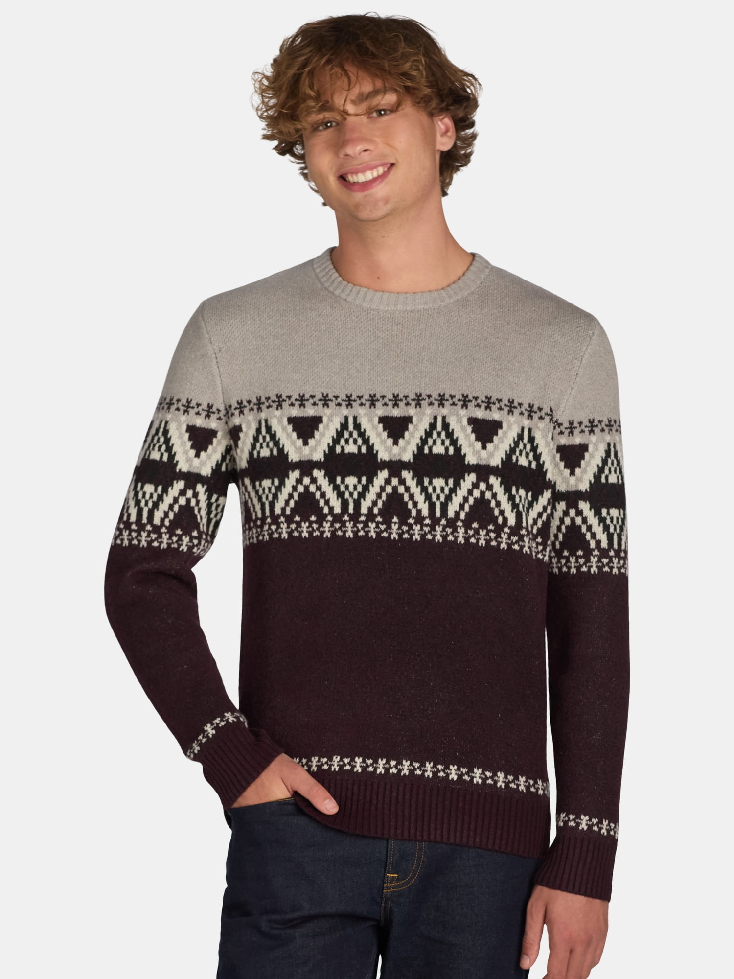 George Men's Winter Knit Pullover Fair Isle Crew Neck Sweater, Sizes S ...