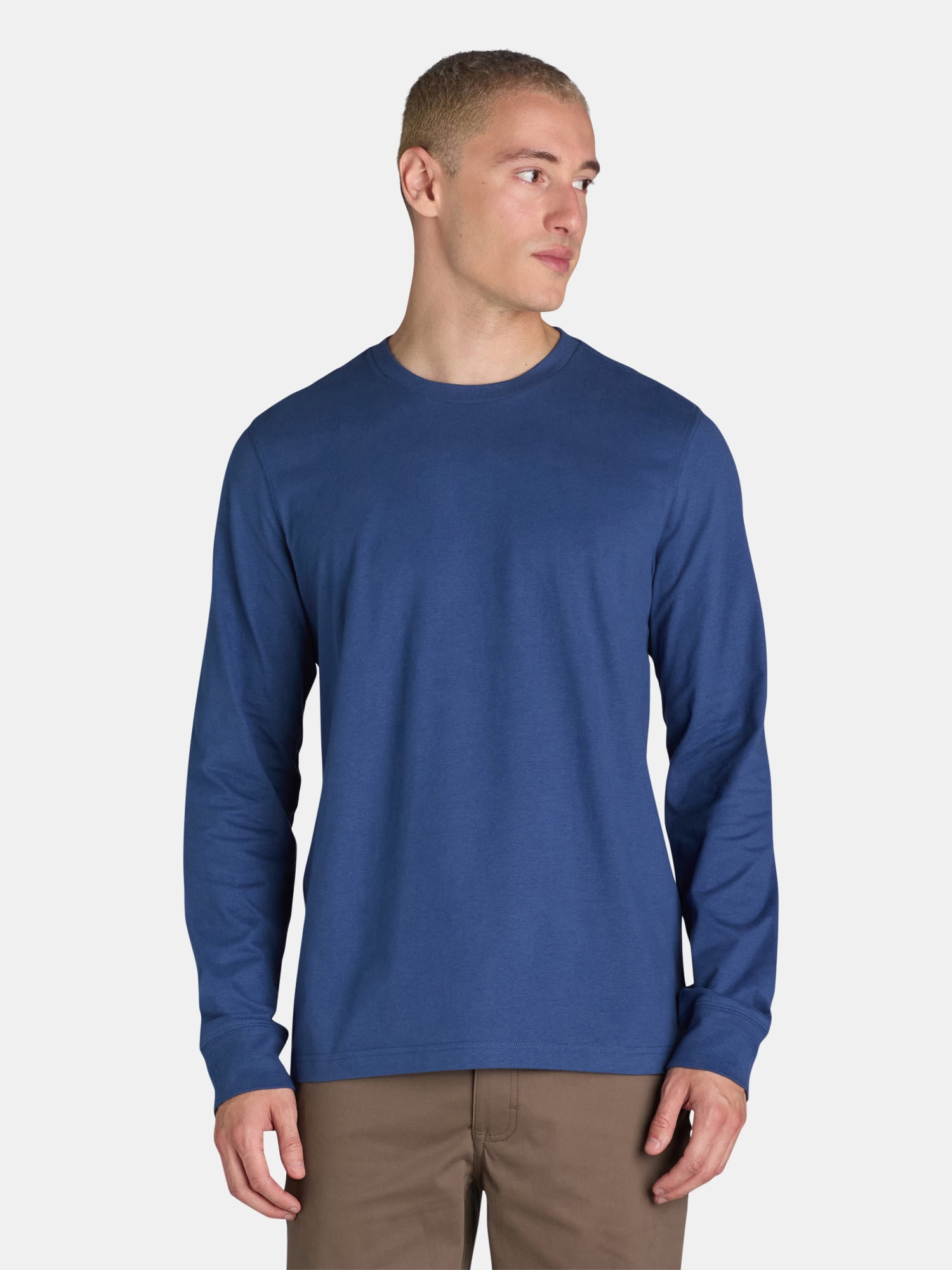 George Men's Long Sleeve Cotton Crewneck T-Shirt with Banded Cuffs XS ...
