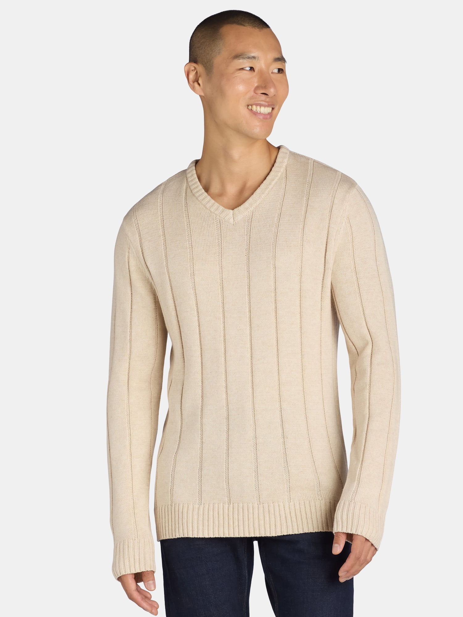 George Men's Drop Needle V-Neck Sweater, Sizes S-3XL, Cotton Acrylic ...