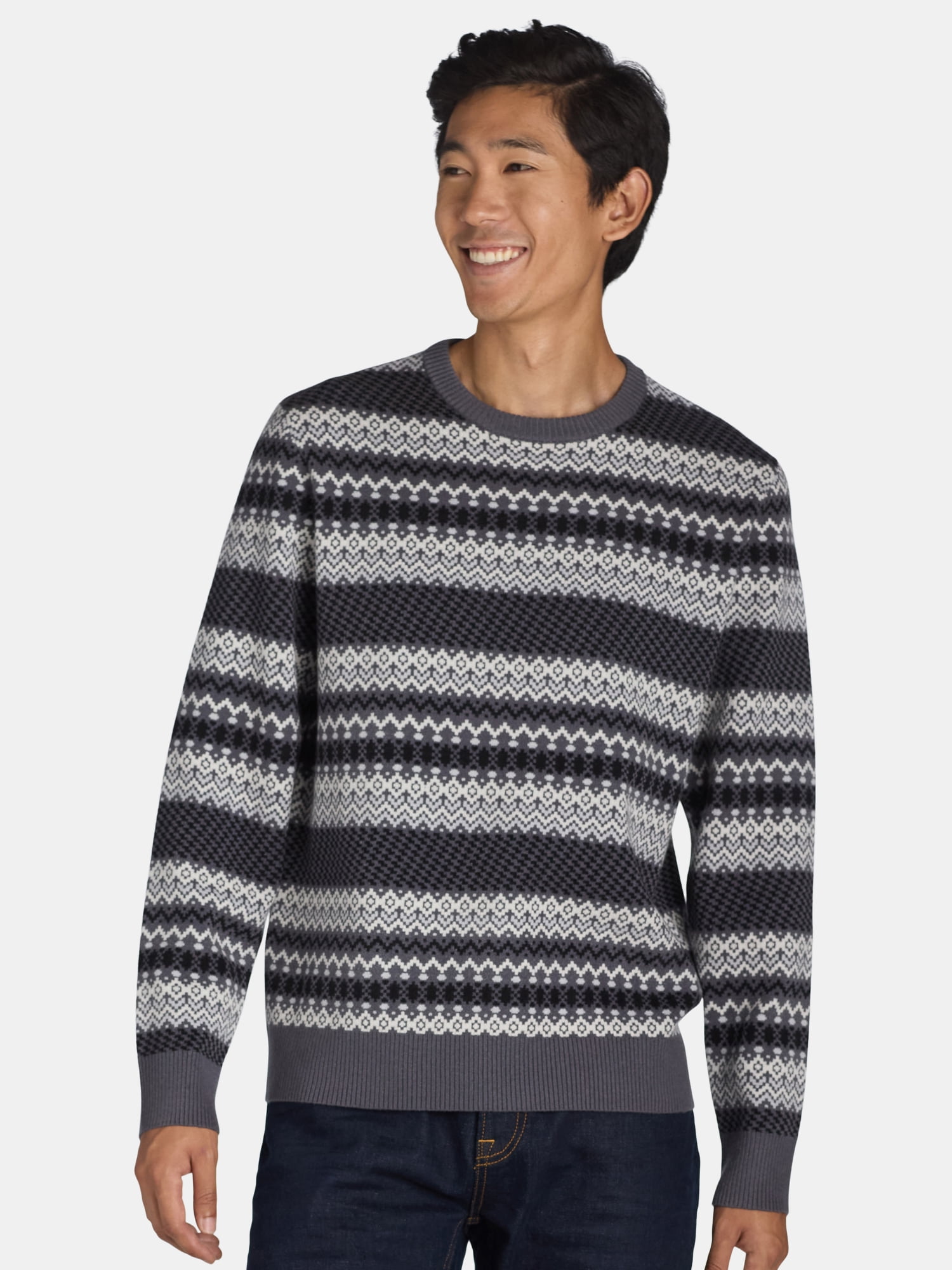 George Men's & Big Men's Fair Aisle Crew Neck Sweater, Sizes S-3XL ...