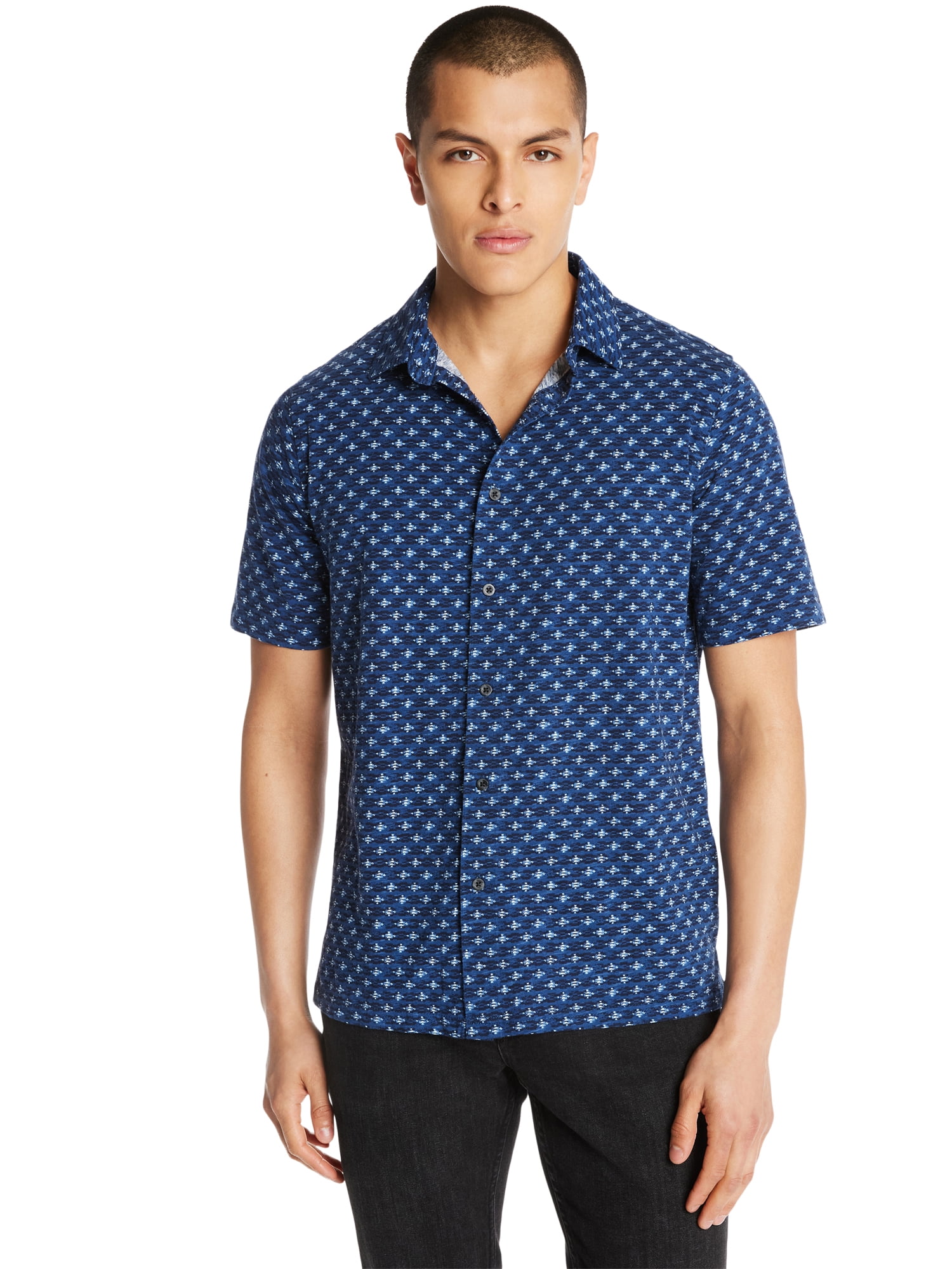 George Men's & Big Men's Knit Button Down Shirt with Short Sleeves ...