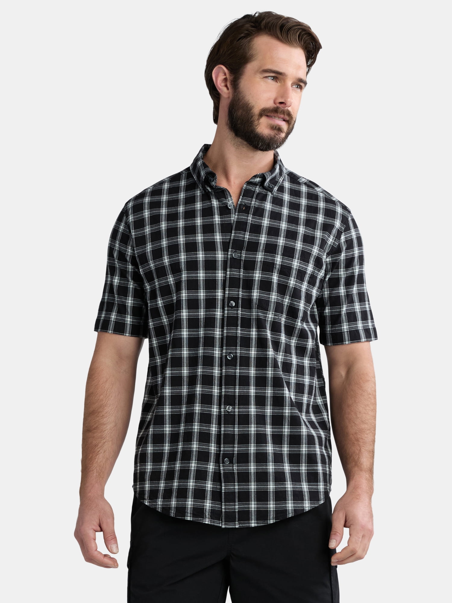 George Men's Short Sleeve Button-Up Poplin Shirt Sizes S to 3XL, Cotton ...