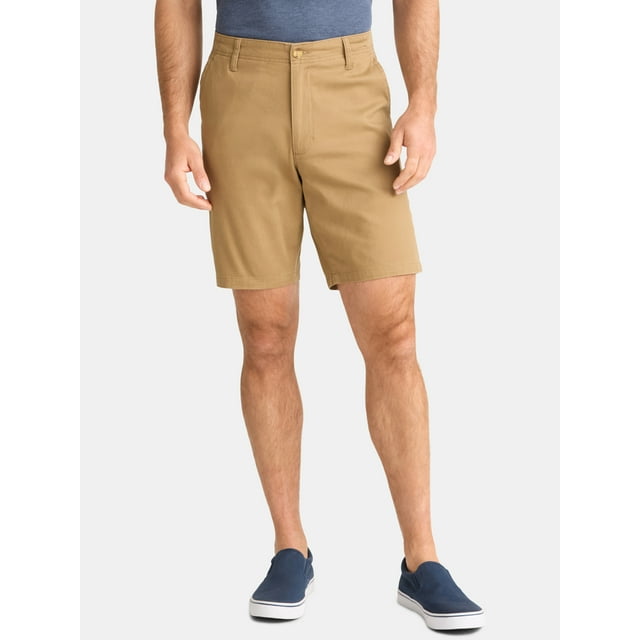 George Men's and Big Men's Stretch Twill Flat Front Shorts, 9" Inseam ...