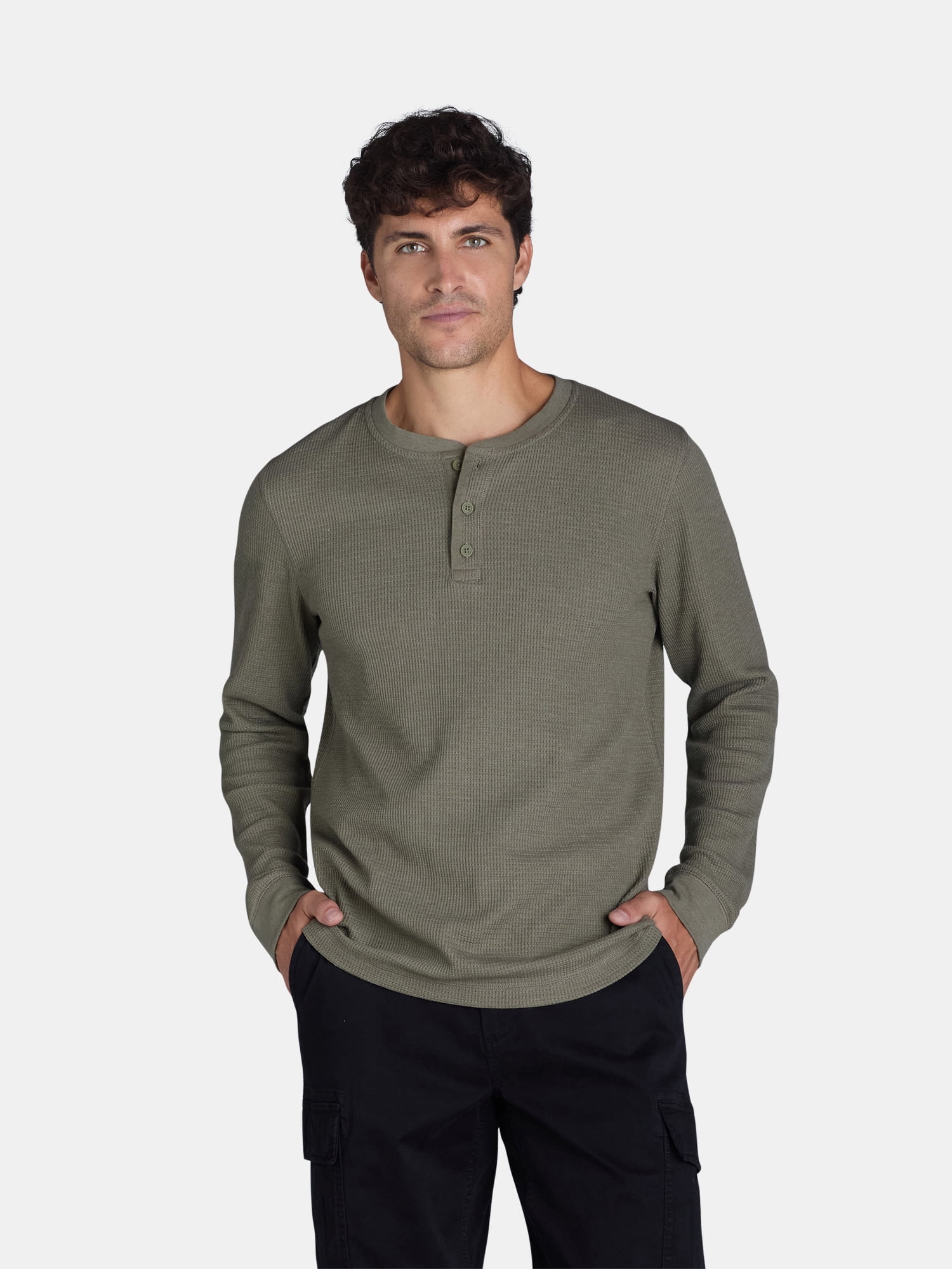 men's Thermal Henley Shirt - Long Sleeve Waffle Knit - Walmart.com