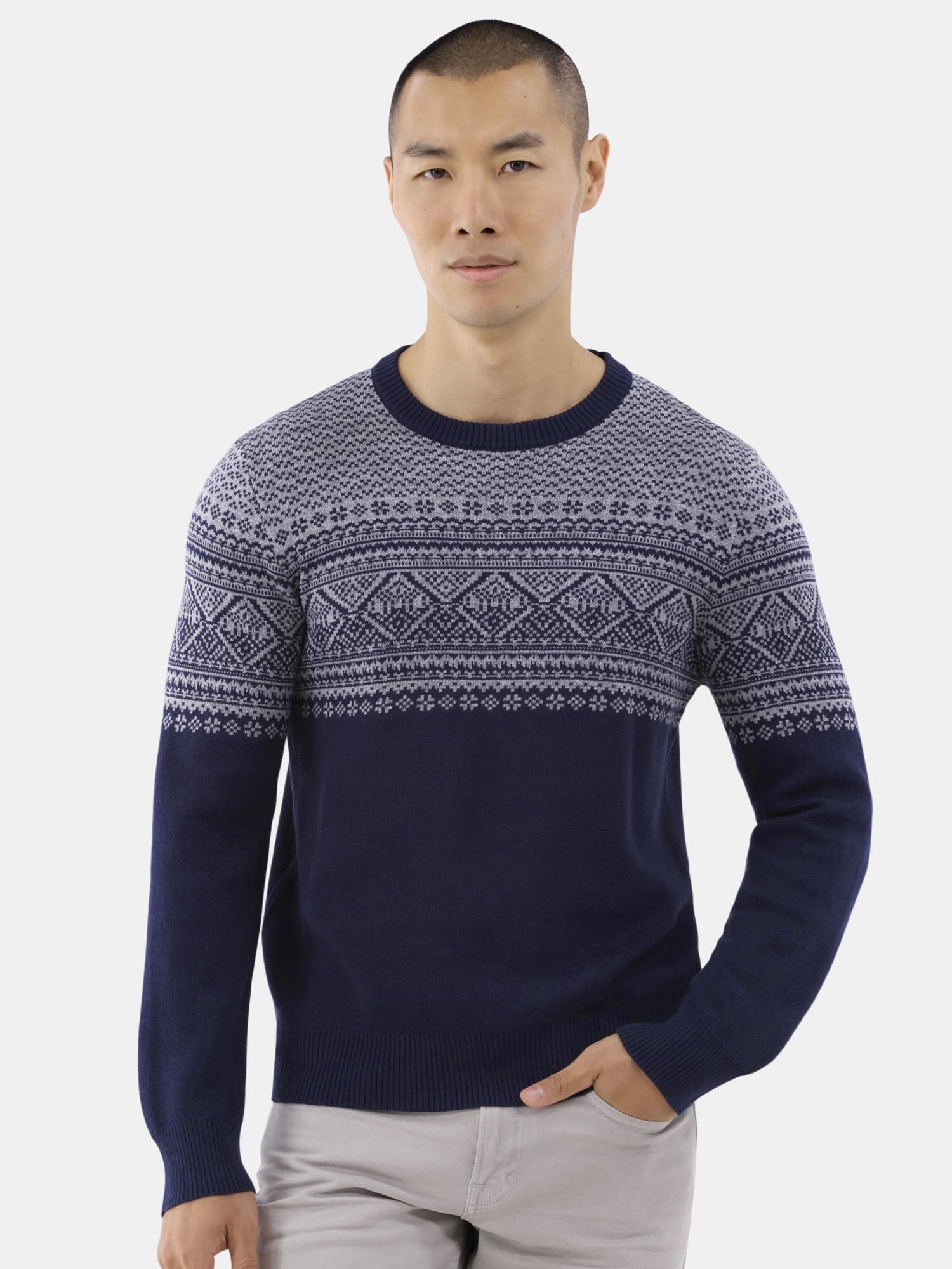 George Men's & Big Men's Two Tone Chest Block Fair Isle Crewneck ...