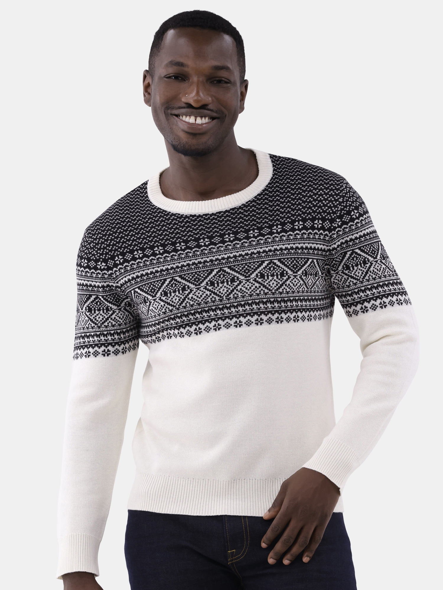 George Men's & Big Men's Two Tone Chest Block Fair Isle Crewneck ...