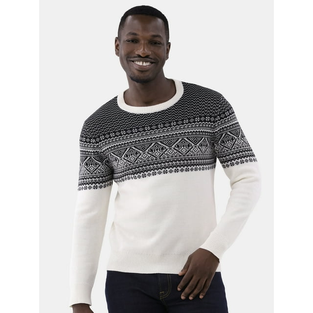 George Men's Two-Tone Fair Isle Crewneck Sweater, Sizes S-3XL, Stylish ...
