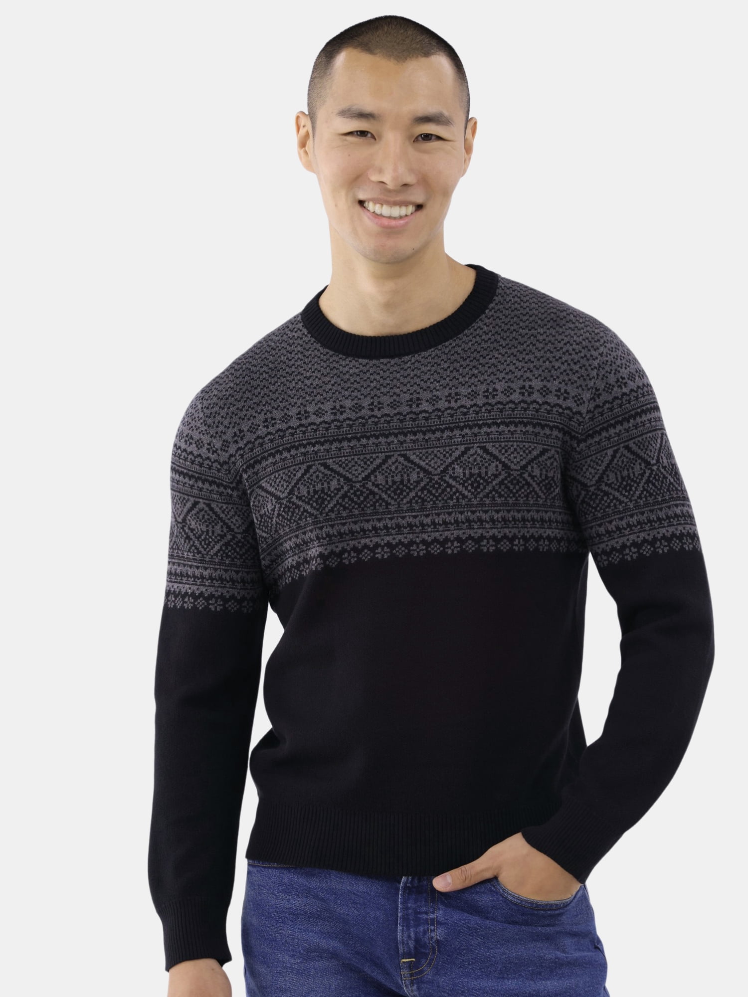 George Men's & Big Men's Two Tone Chest Block Fair Isle Crewneck ...