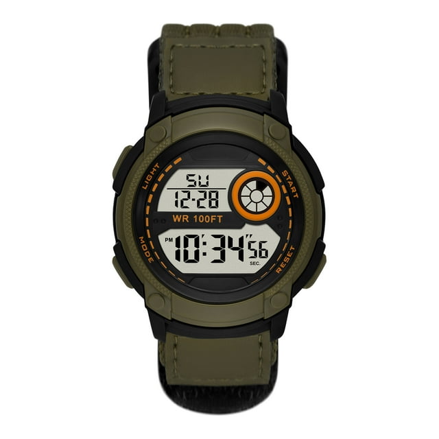 George Men's Digital Watch: Black Round Case, Green Bezel, Positive ...