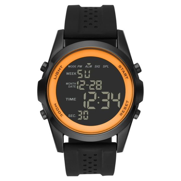 Men's George Digital Watch: Gunmetal Case, Orange Bezel, Black Silicone ...