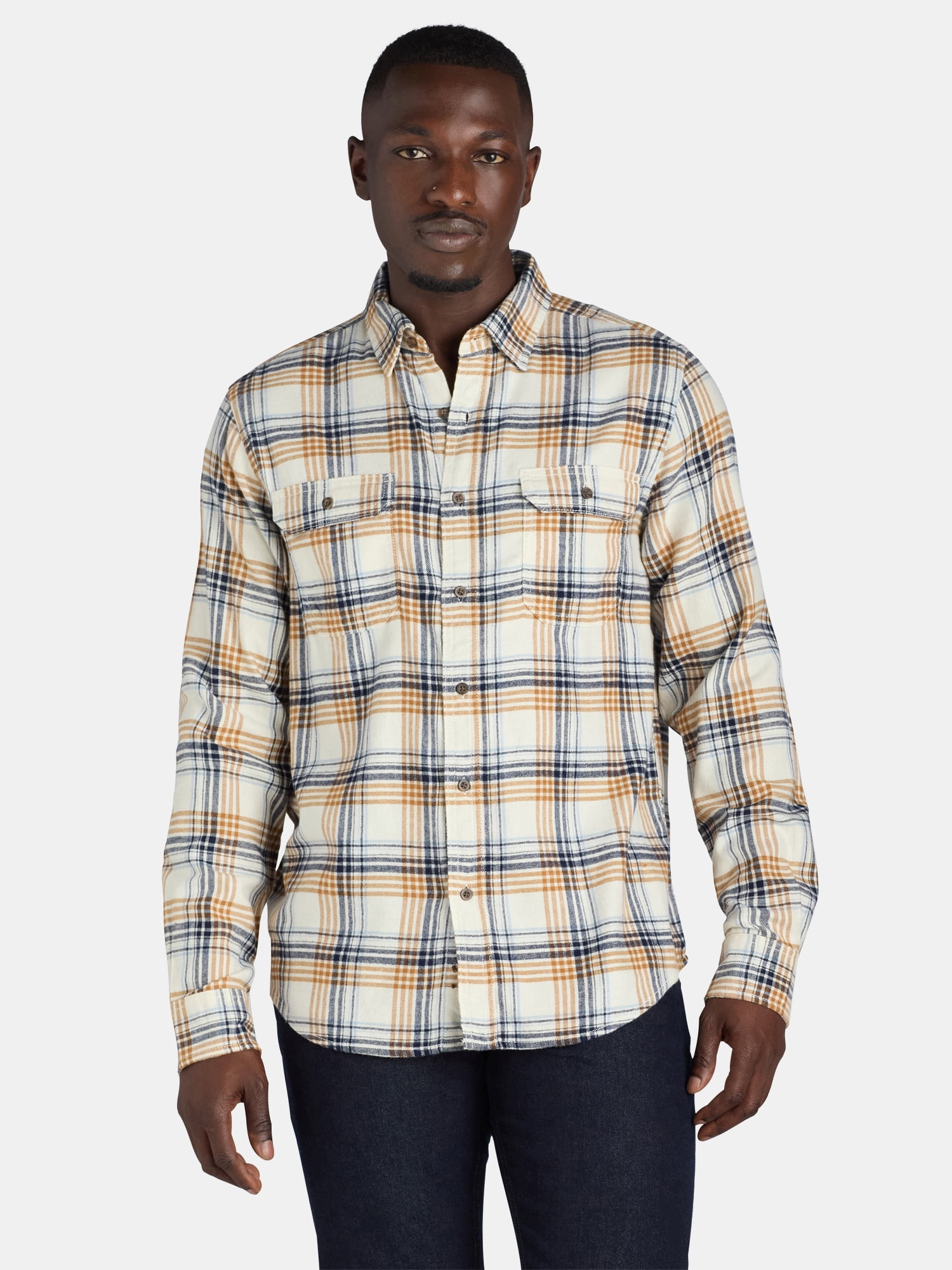 George Men's Flannel Shirt with Long Sleeves, Sizes XS-3XLT - Walmart.com