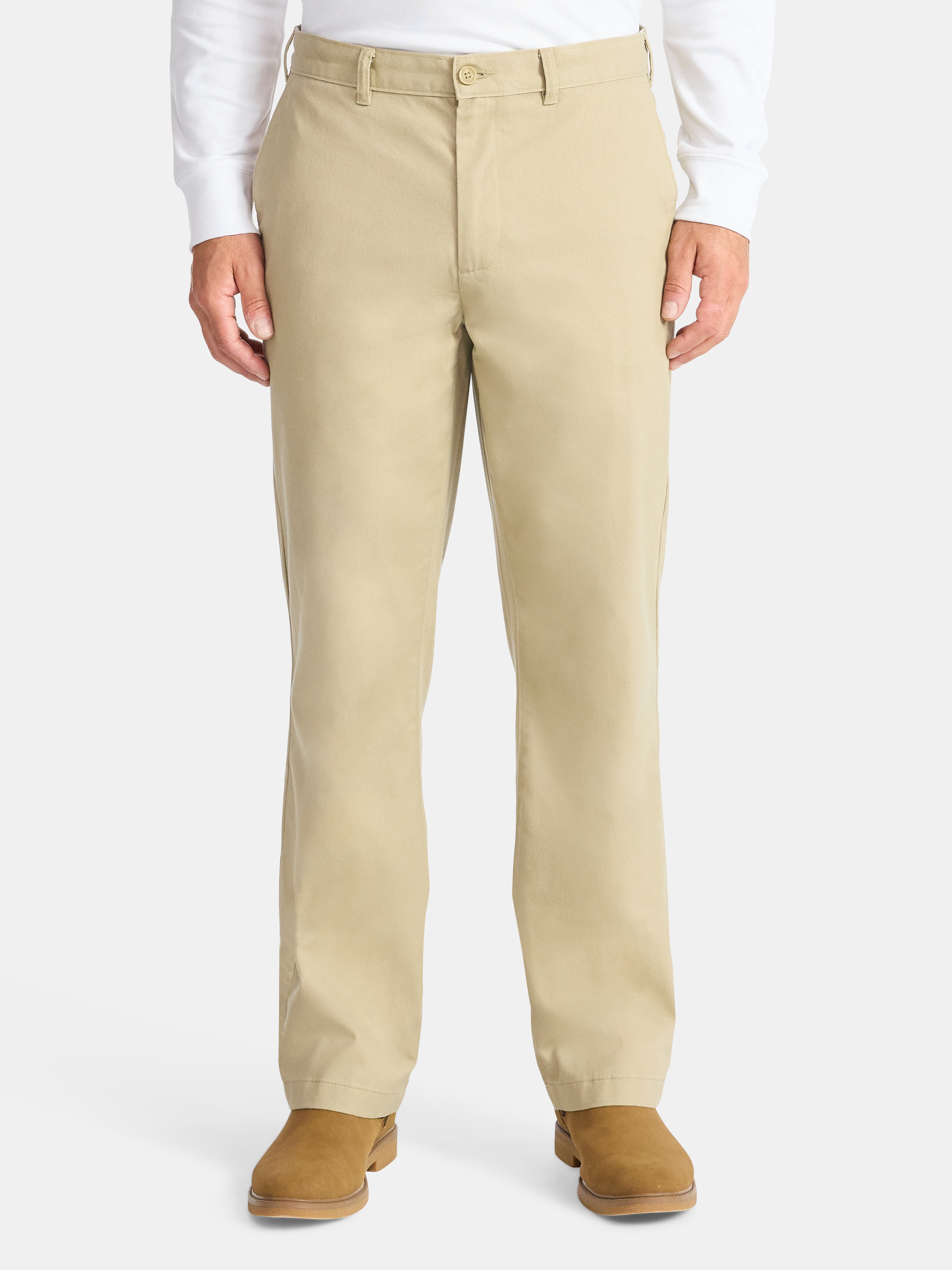 George Men's Wrinkle Resistant Casual Pants, Flat Front, Straight Fit ...