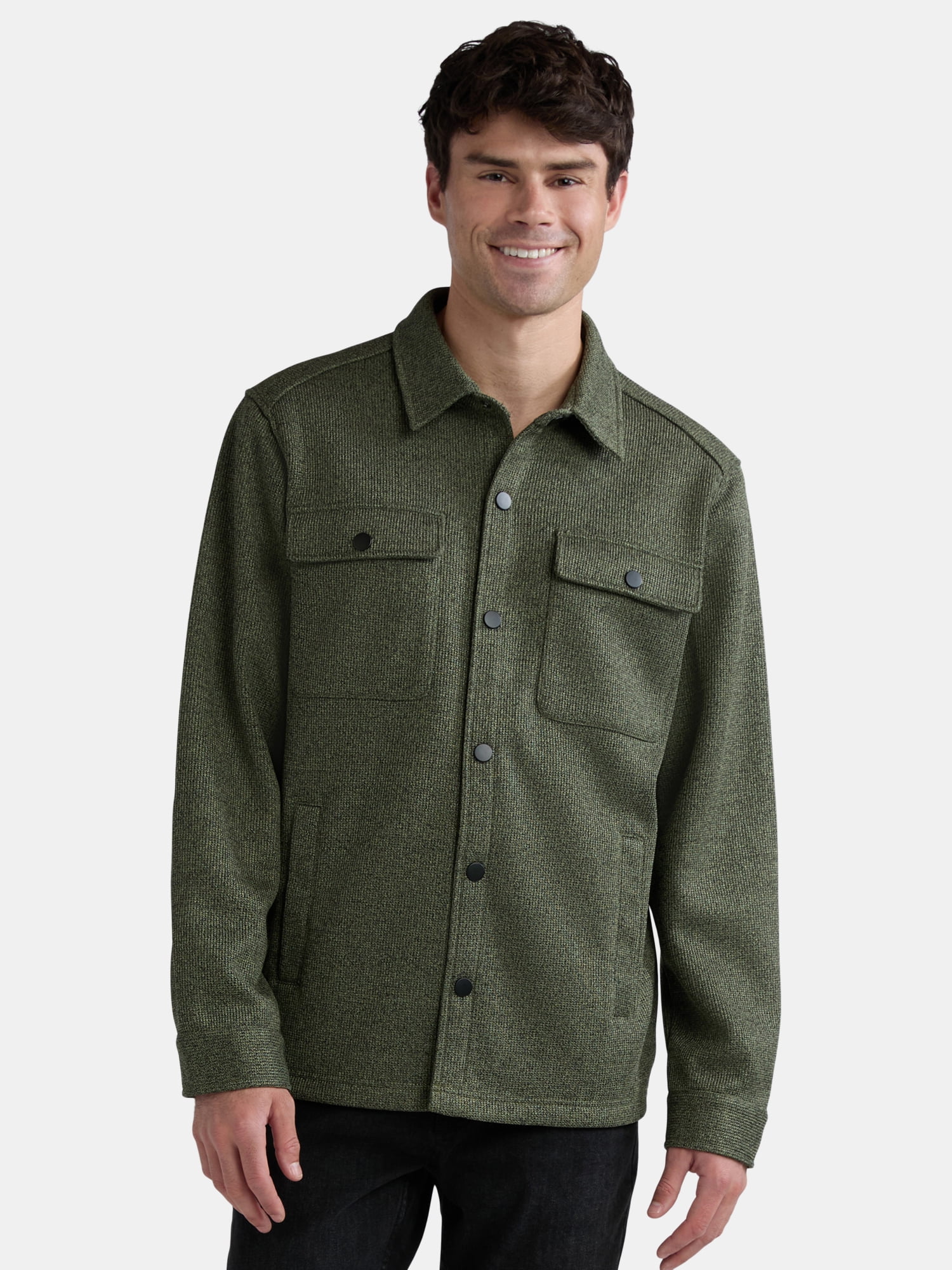 George Men's Fleece Shirt Jacket Long Sleeves Snap Pockets Sizes S-3XL ...
