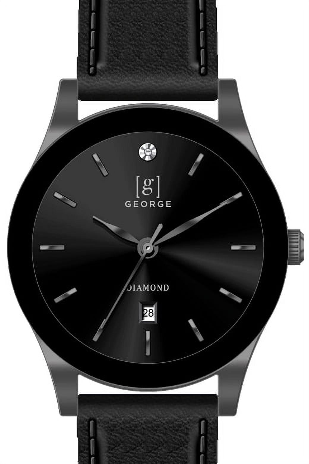 George Men's Gunmetal 40mm Genuine Diamond Dial Black Strap Watch ...