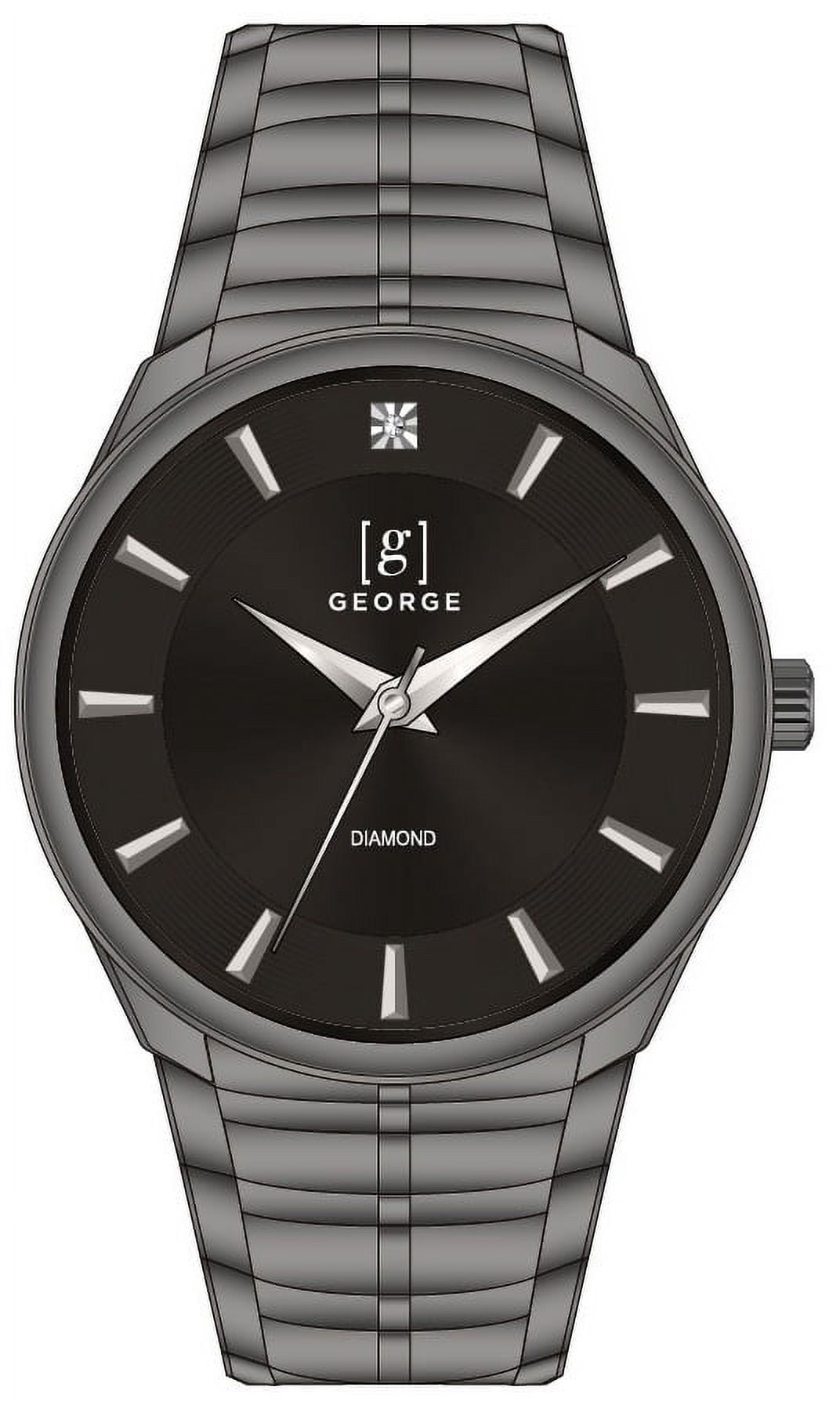 George Men's Gunmetal Tone 41mm Genuine Diamond Bracelet Watch ...