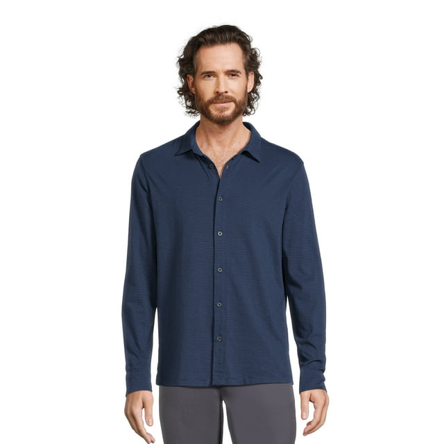 George Men’s Knit Button Down Shirt with Long Sleeves, Sizes S-3XL ...