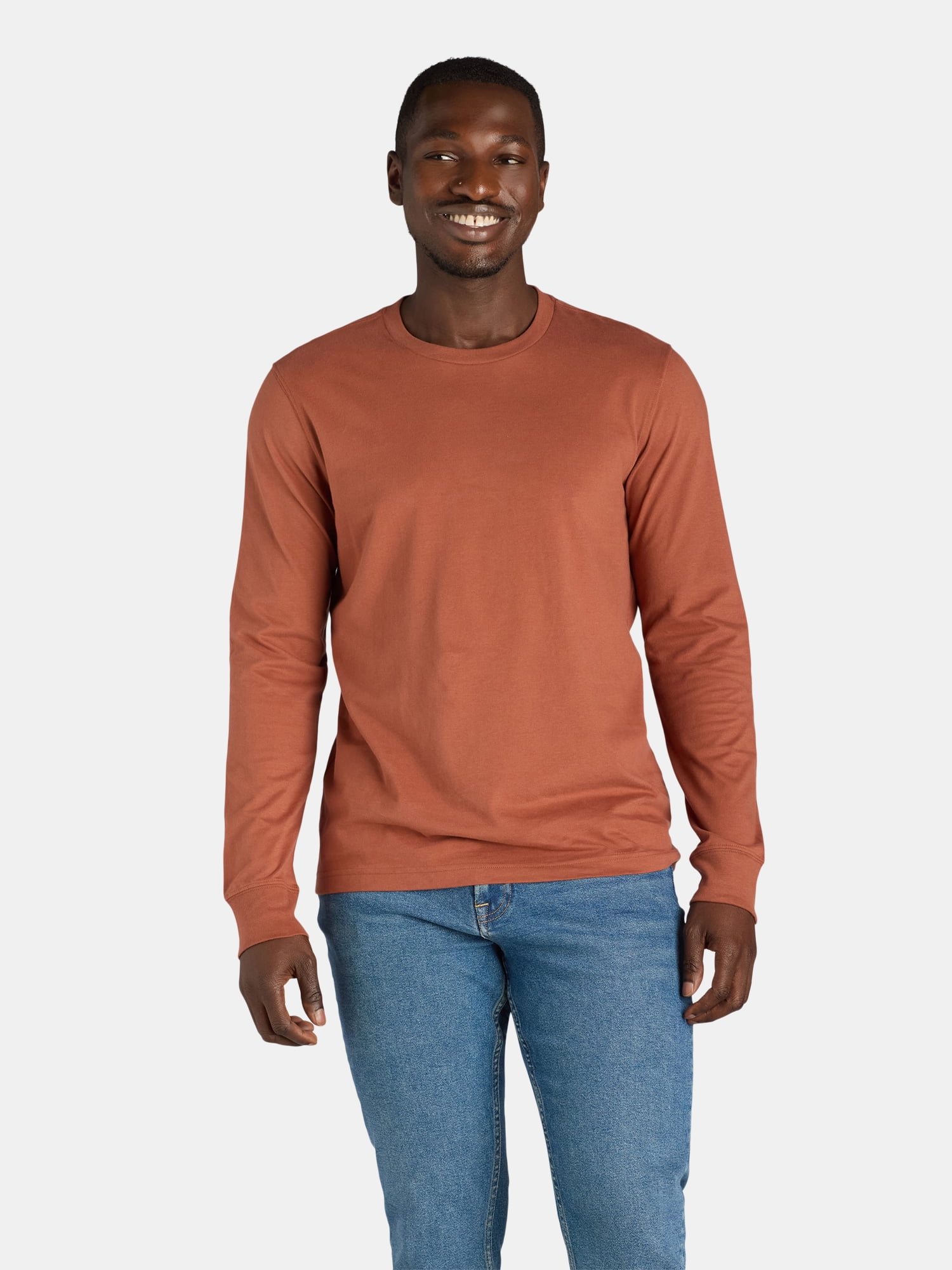 George Men's Long Sleeve Crewneck T-Shirt, 100% Cotton, Sizes XS-3XLT, Breathable & Comfortable ...