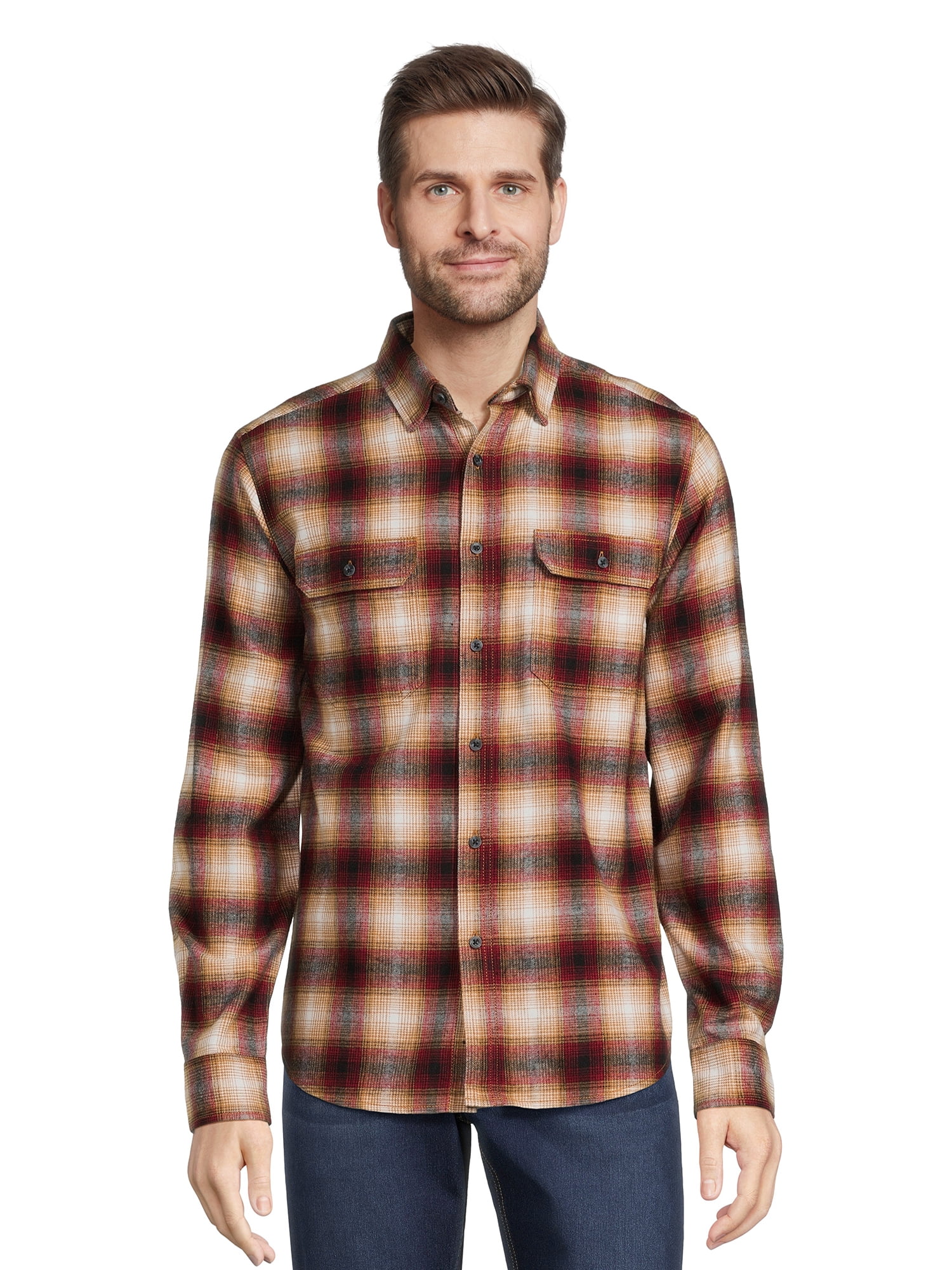 George Men's Long Sleeve Flannel Shirt, Sizes XS-3XLT - Walmart.com