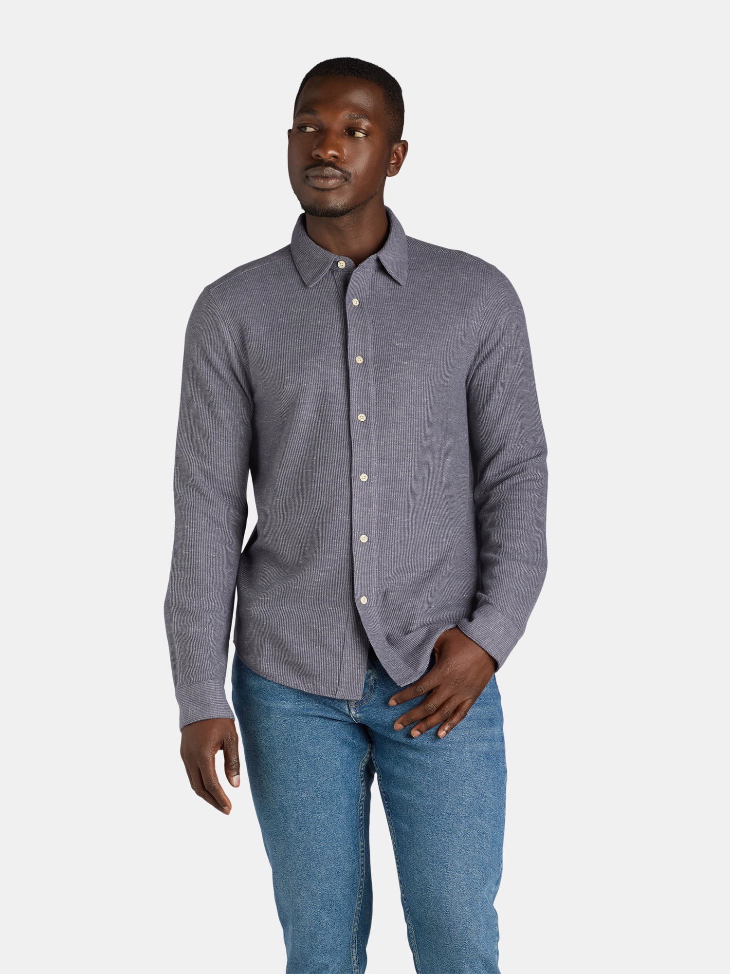 George men's Knit Button-Up Shirt - Long Sleeve - Walmart.com