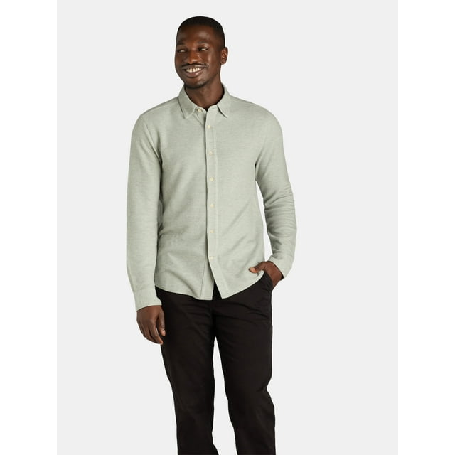 George Men's and Big Men's Knit Button-Up Shirt with Long Sleeves ...