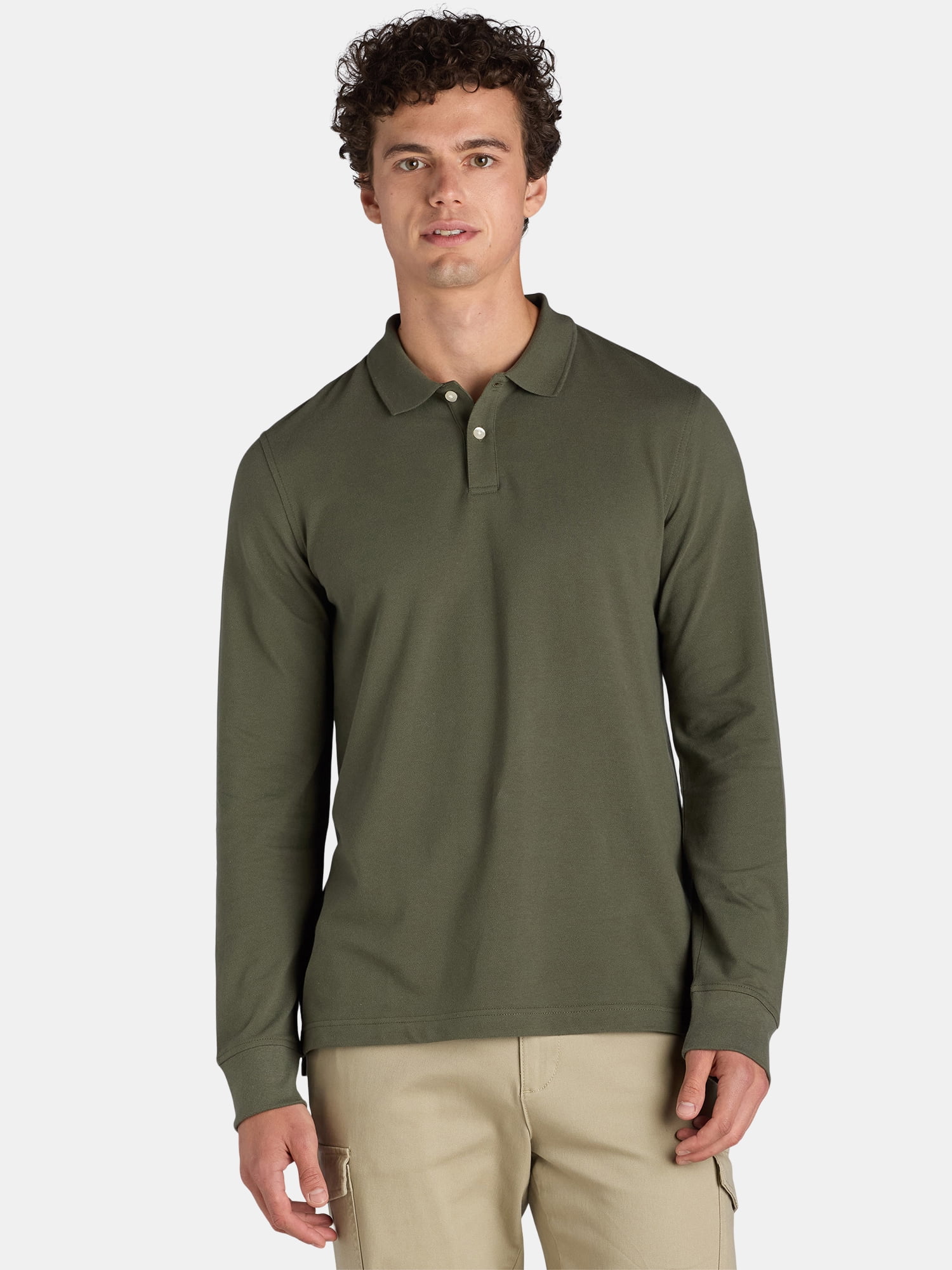 George Men's and Big Men's Pique Polo Shirt with Long Sleeves, Sizes S ...