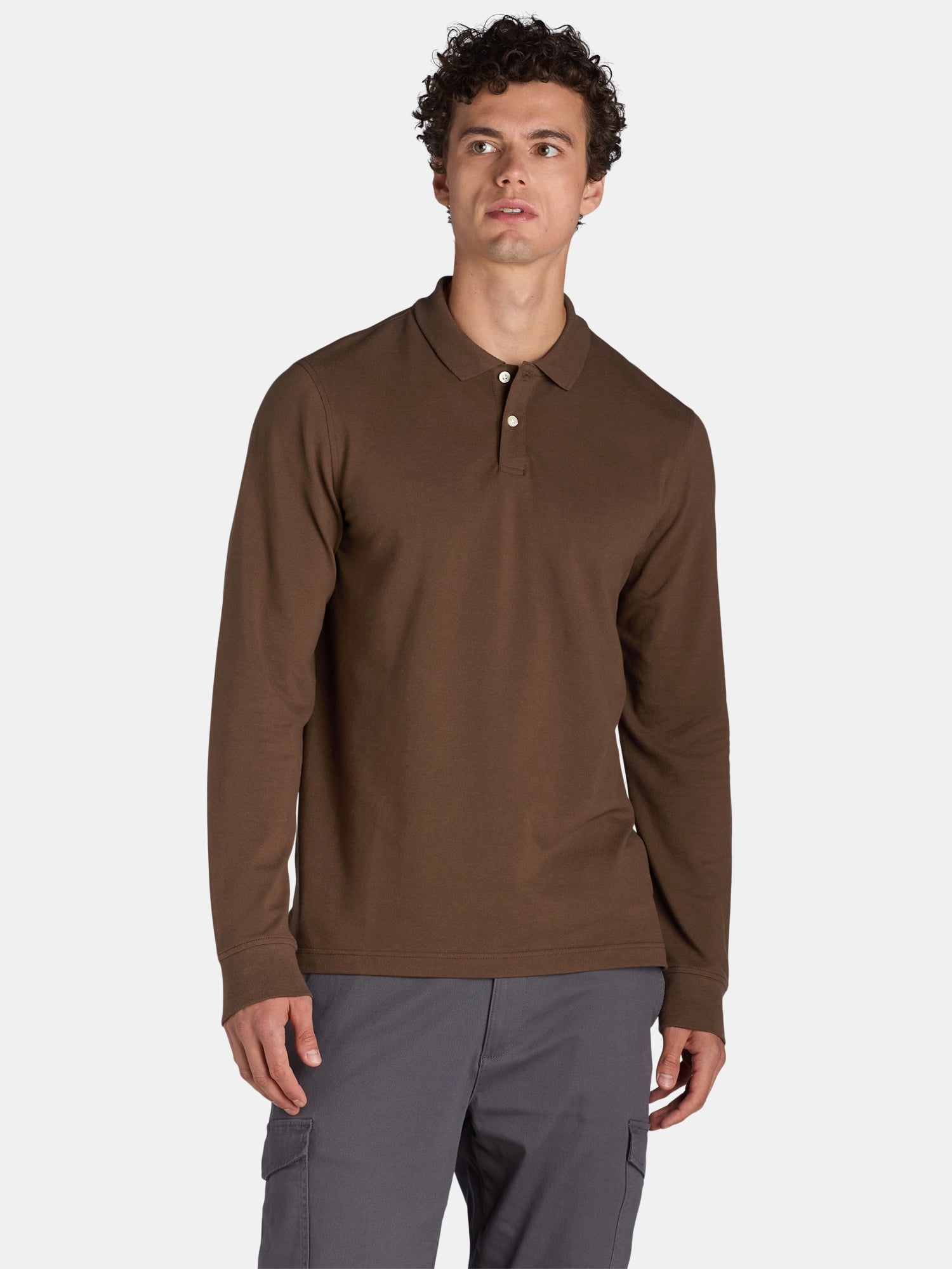 George Men's and Big Men's Pique Polo Shirt with Long Sleeves, Sizes S ...