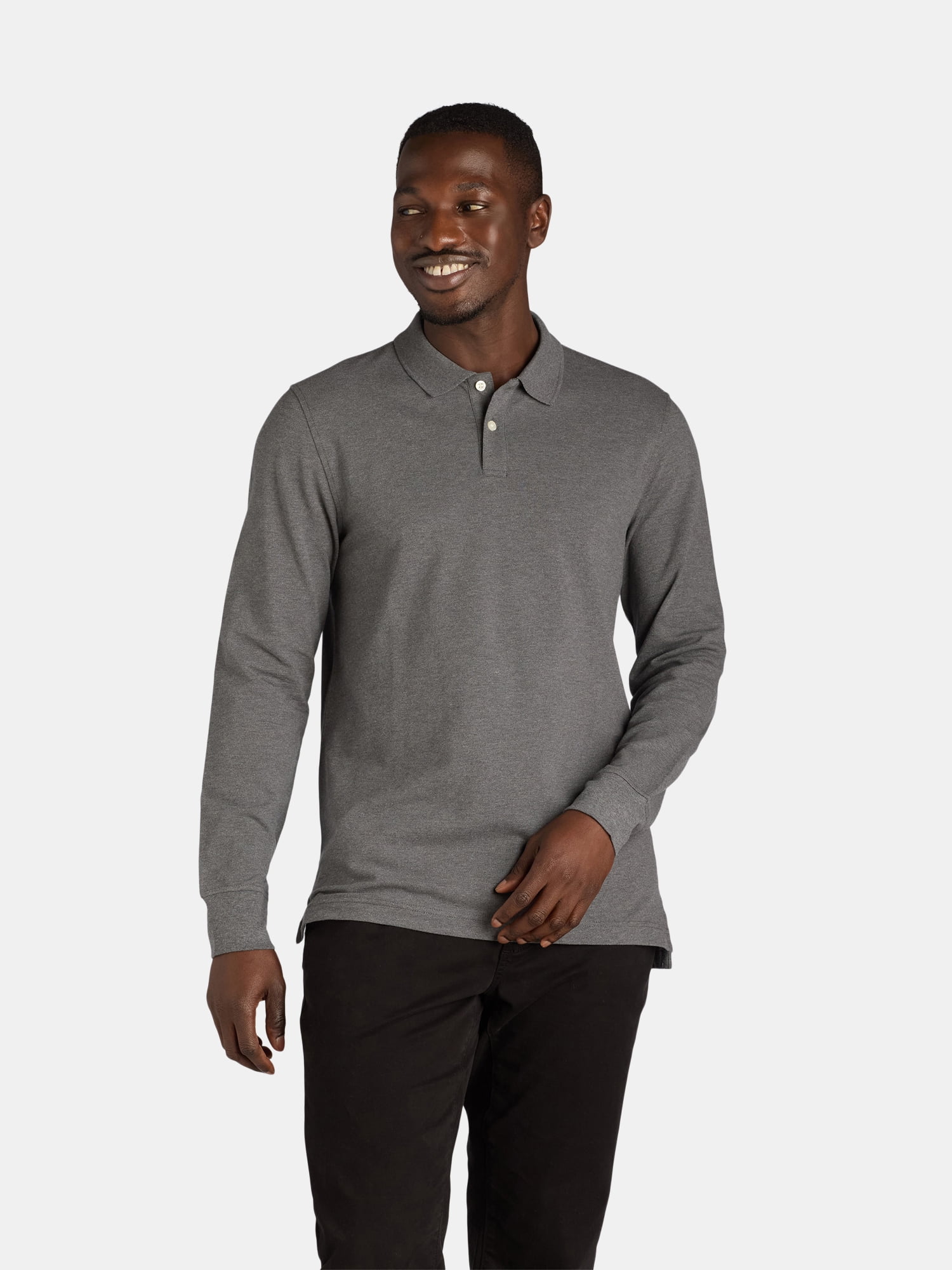 George Men's and Big Men's Pique Polo Shirt with Long Sleeves, Sizes S ...