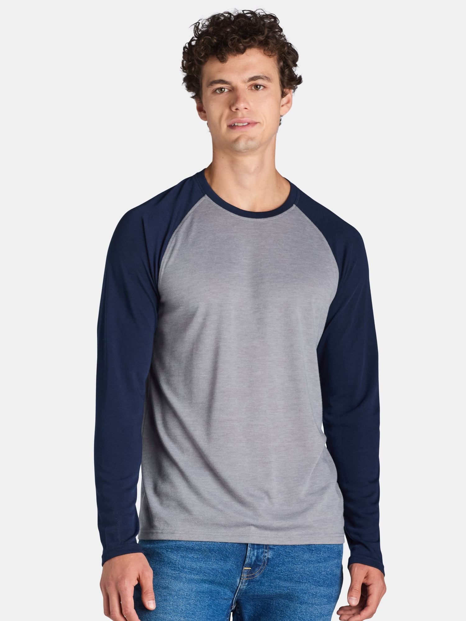 George Men's and Big Men’s Raglan Crewneck Tee with Long Sleeves, Sizes ...