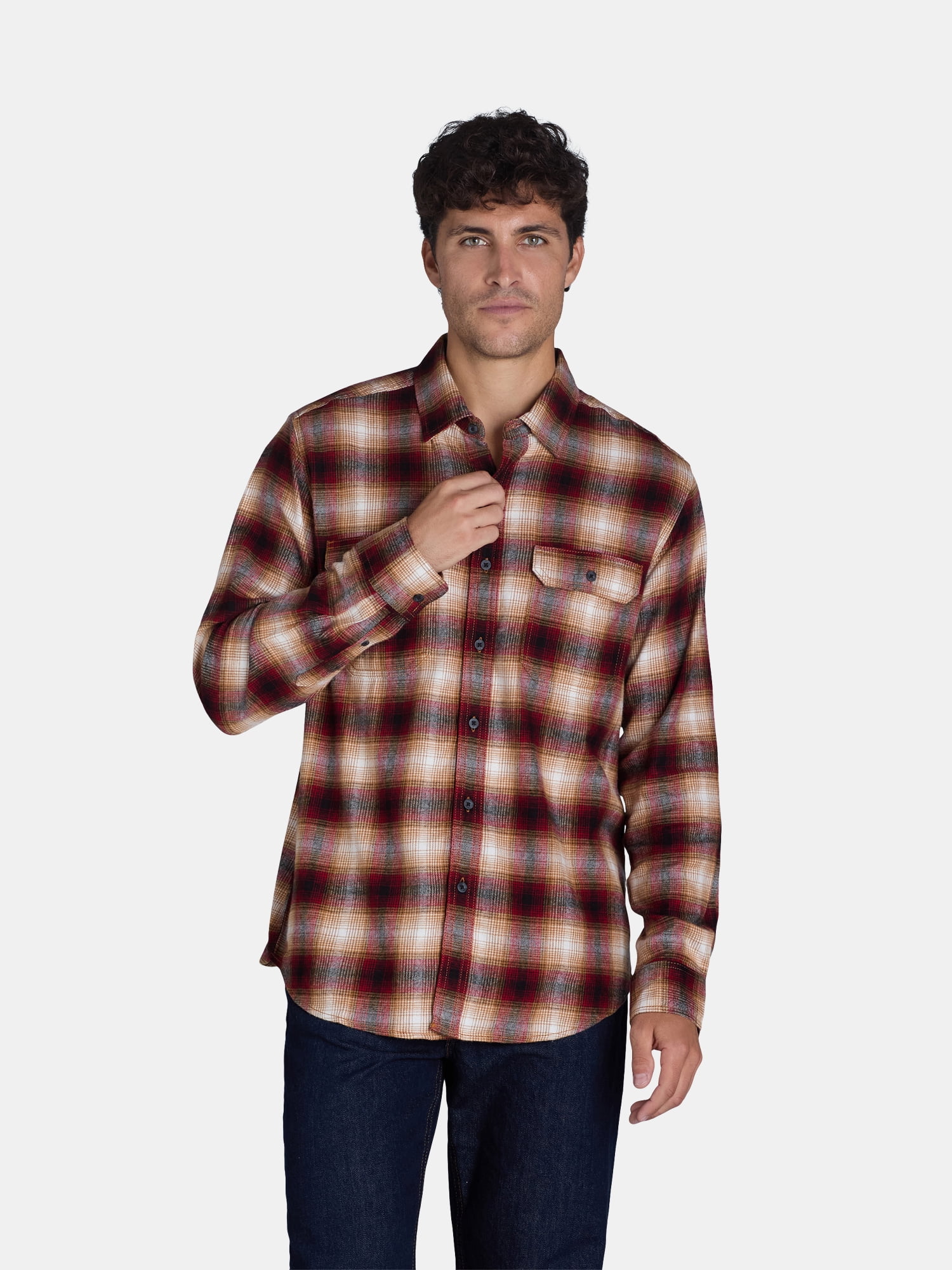 George Men's and Big Men's Flannel Shirt with Long Sleeves, Sizes XS ...