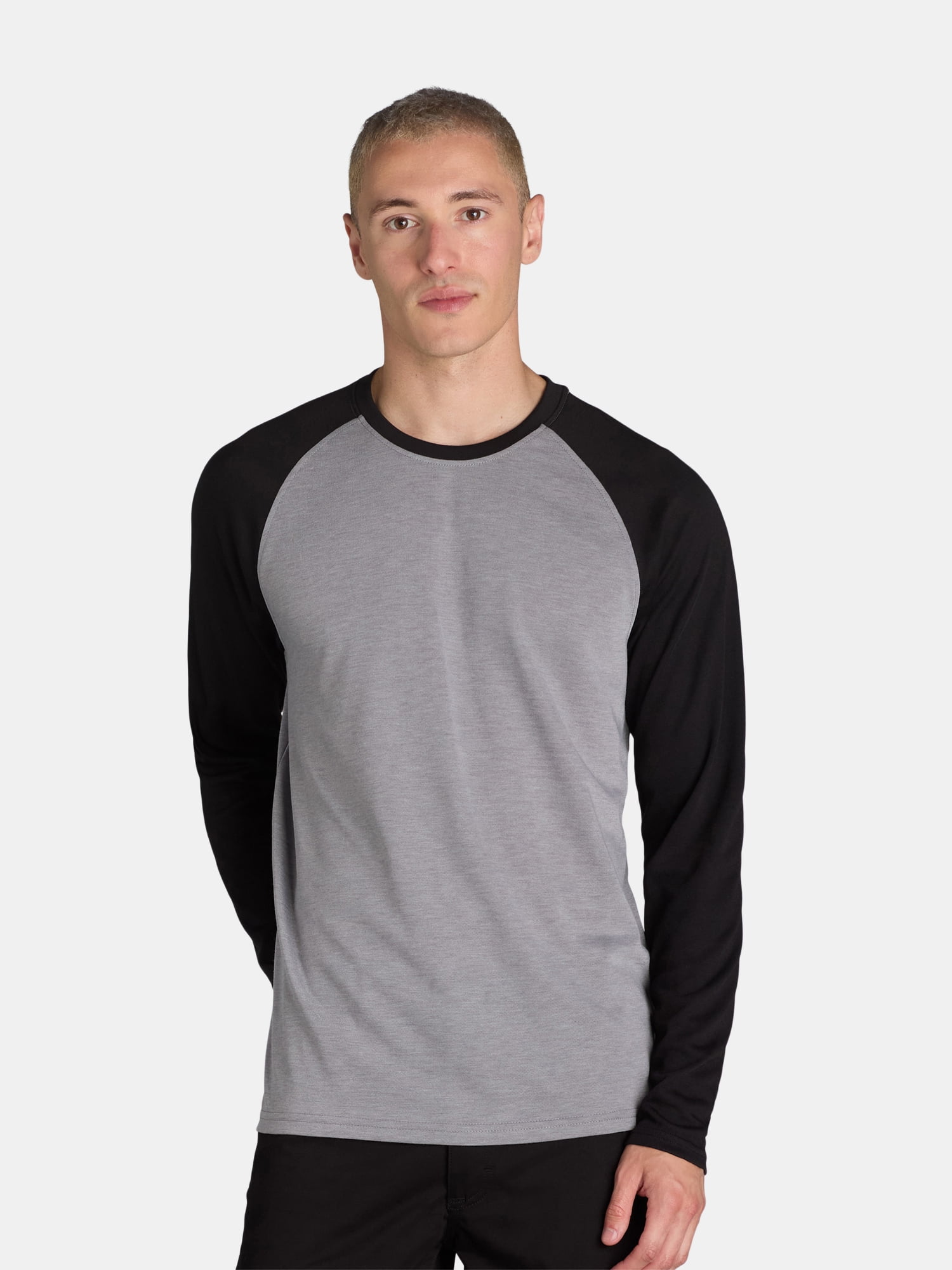 George Men's and Big Men’s Raglan Crewneck Tee with Long Sleeves, Sizes ...