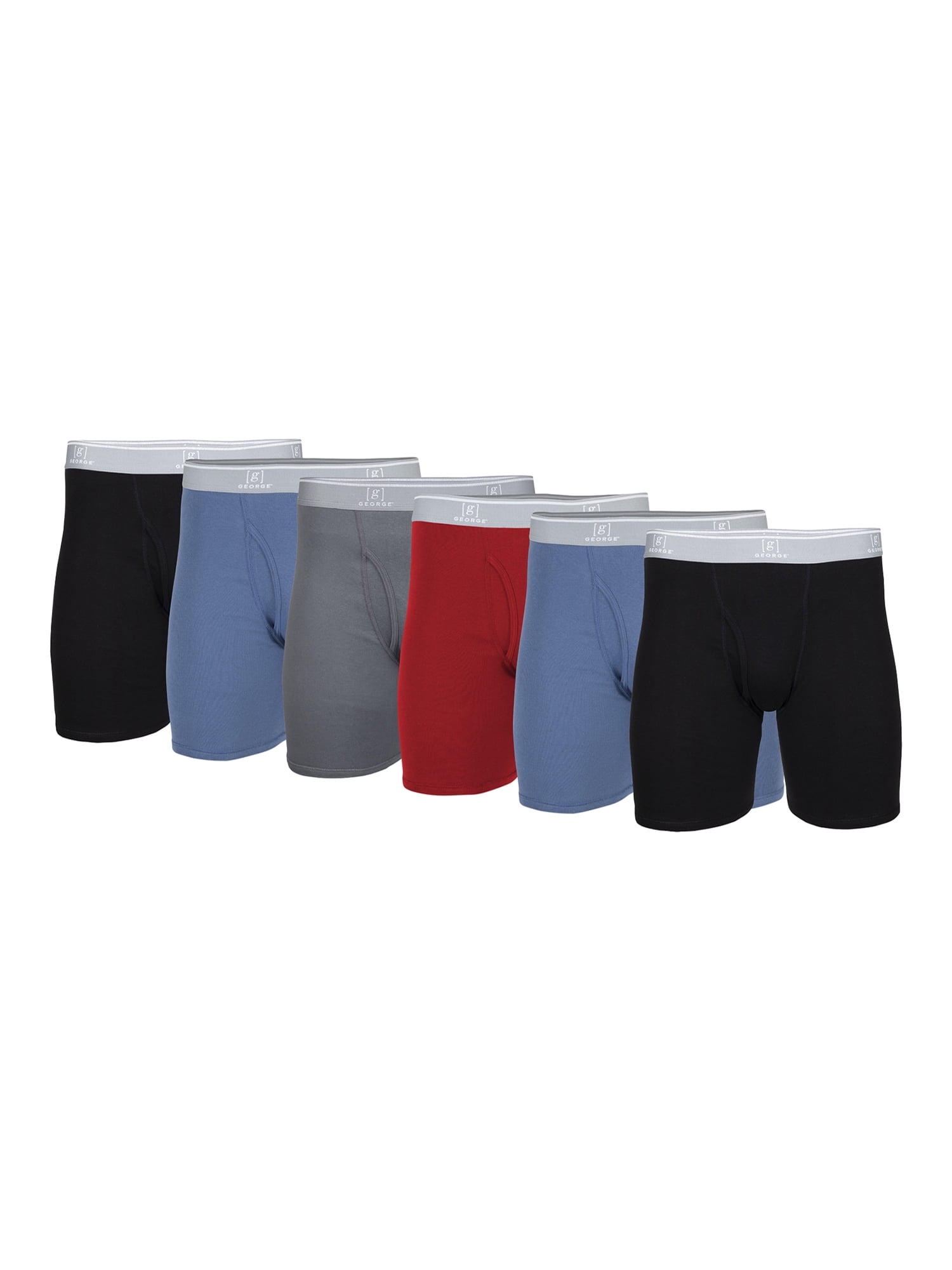 George Men's Regular Leg Boxer Briefs 6-Pack, Soft Breathable Cotton ...