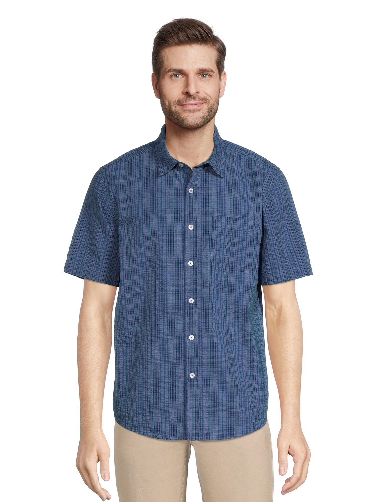 George Men's Seersucker Button Up Shirt with Short Sleeves - Walmart.com