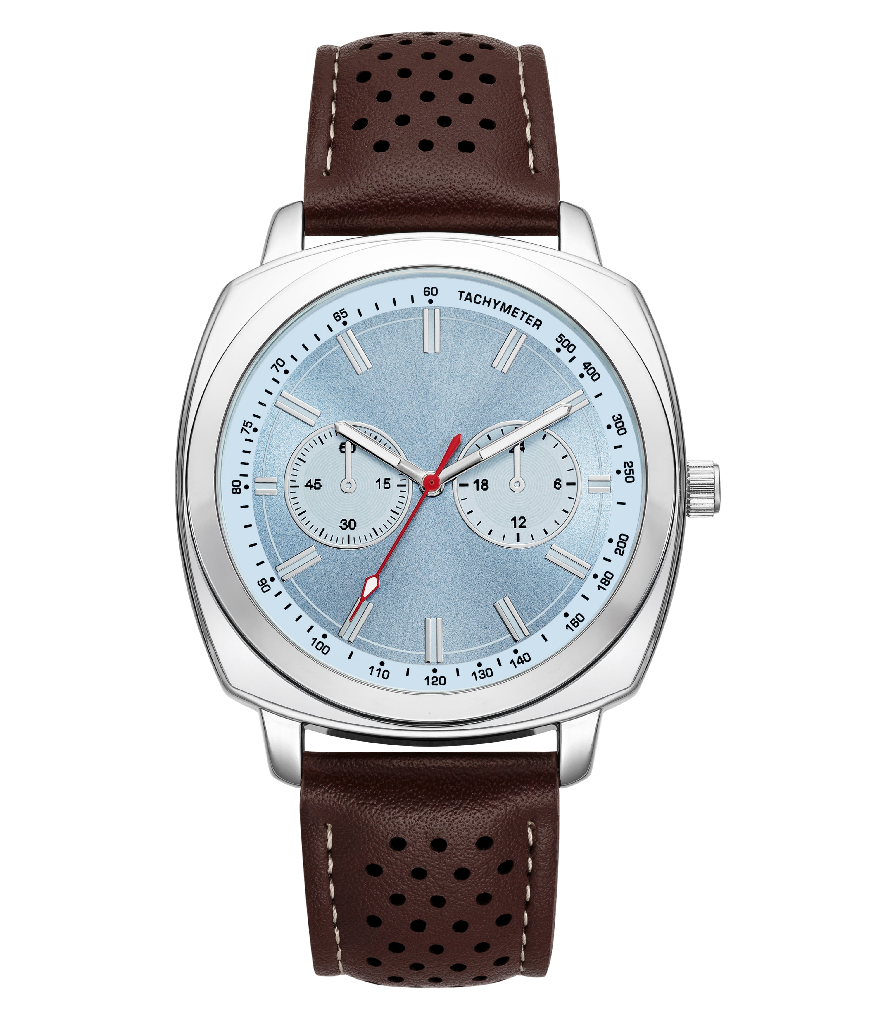 George Men's Silver-Tone Leather Strap Watch - Walmart.com