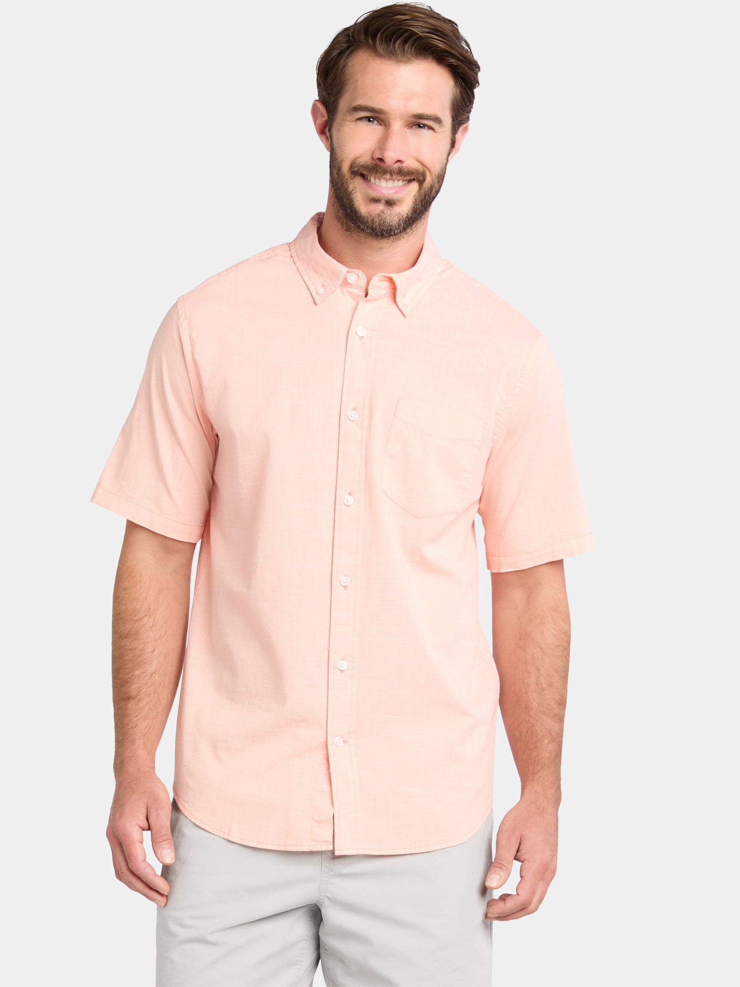 George Men's and Big Men's Cross Hatch Shirt with Short Sleeves, Sizes ...