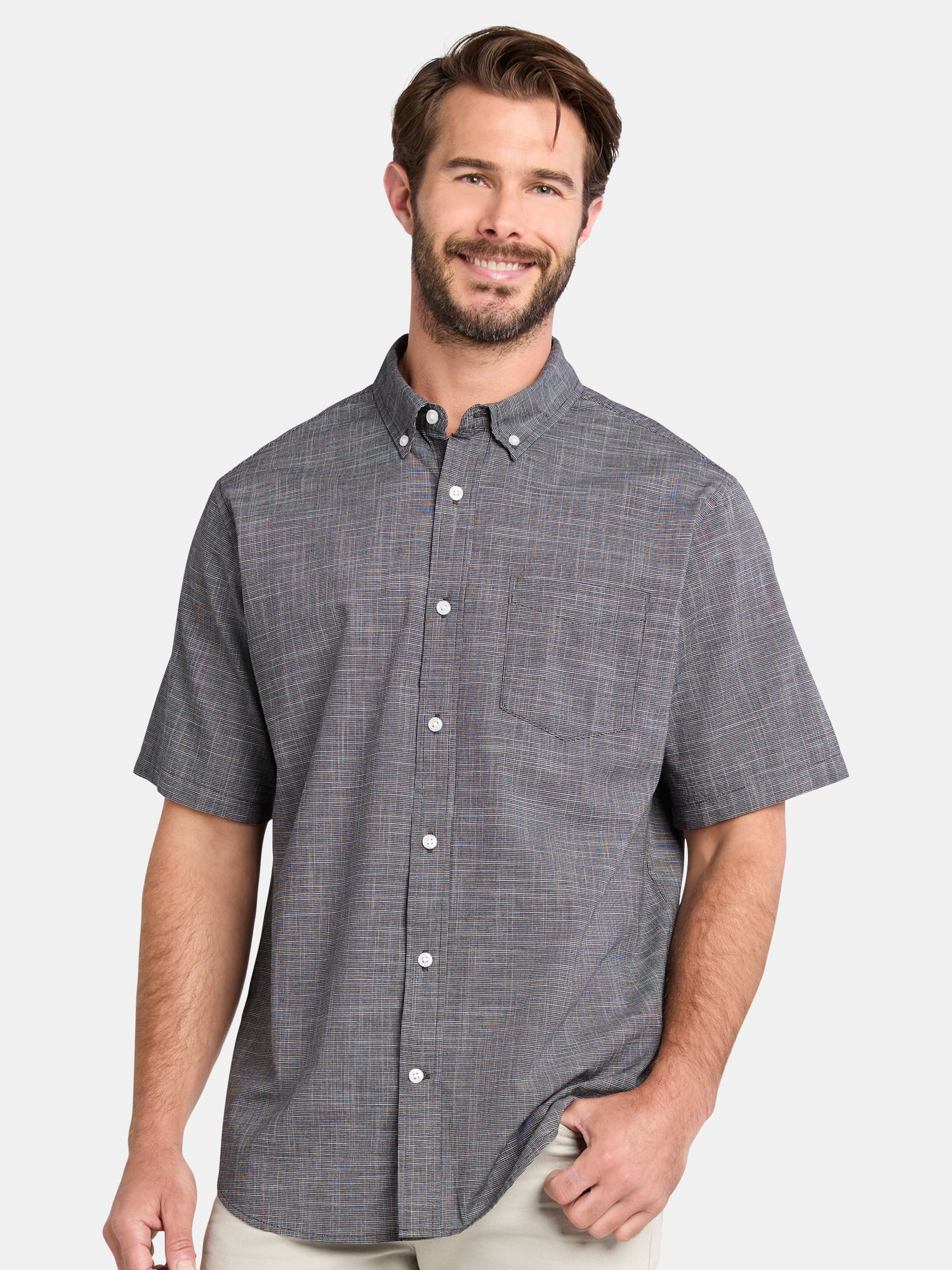 George Men's and Big Men's Cross Hatch Shirt with Short Sleeves, Sizes ...