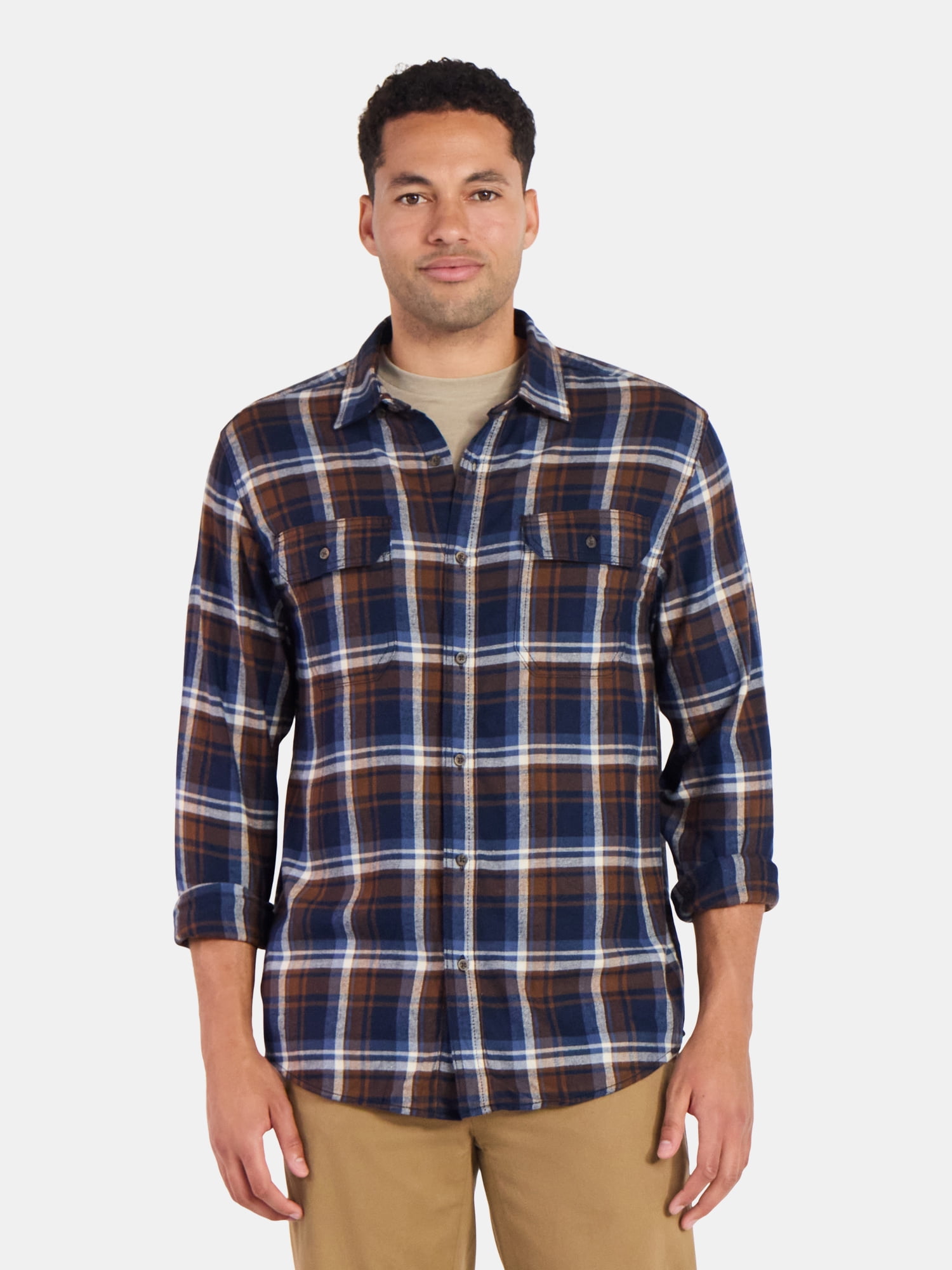 George Men's and Big Men's Double Pocket Flannel Shirt, Sizes XS-3XLT ...