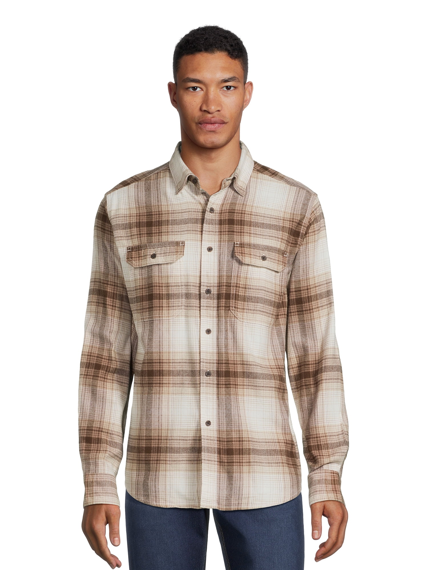 George Men's and Big Men's Plaid Flannel Shirt, Long Sleeves, Sizes XS ...