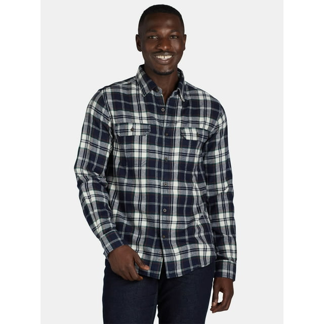 George Men's and Big Men's Flannel Shirt with Long Sleeves, Sizes XS ...