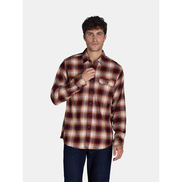 George Men's and Big Men's Flannel Shirt with Long Sleeves, Sizes XS ...