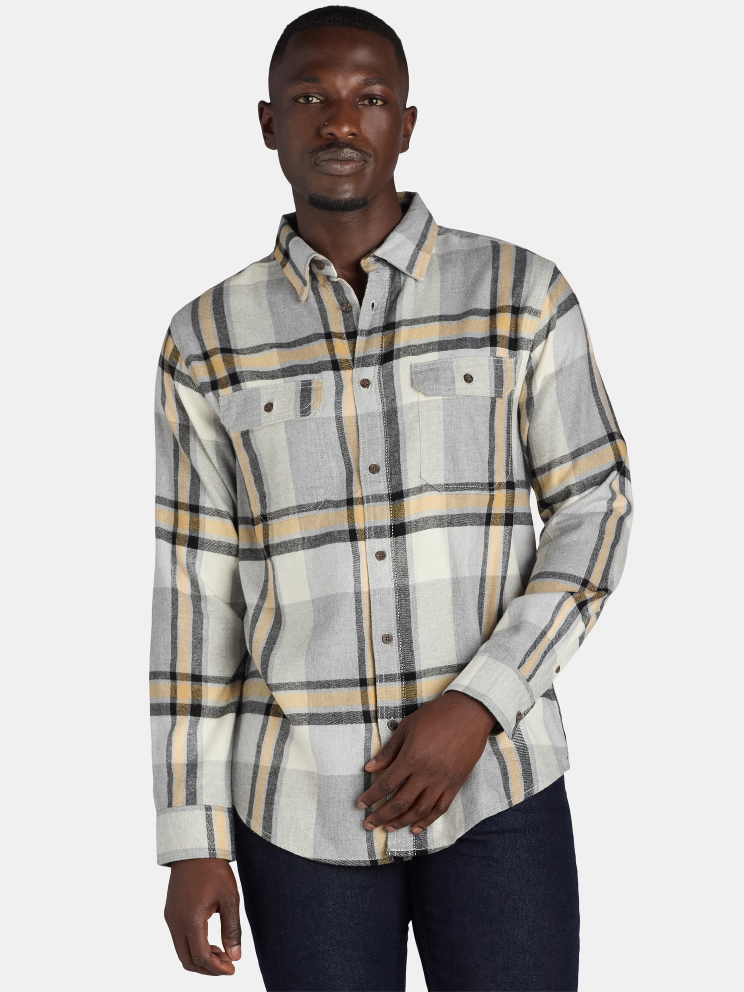 George Men's and Big Men's Flannel Shirt with Long Sleeves, Sizes XS ...