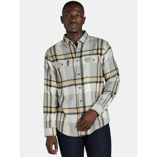George Men's and Big Men's Flannel Shirt with Long Sleeves, Sizes XS ...