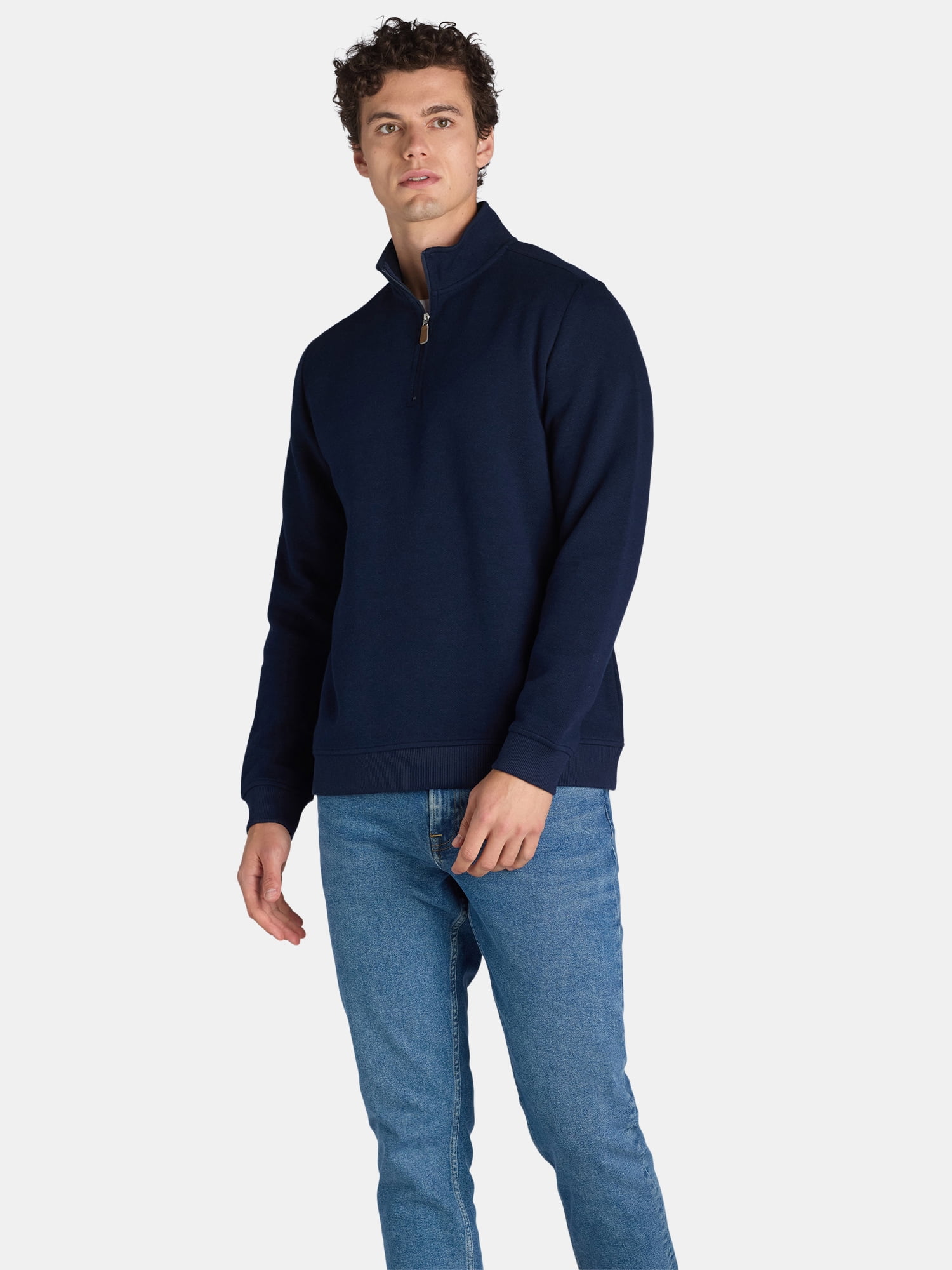 George Men's Quarter-Zip Pullover, Sizes S-3XL, Cotton Blend, Long ...