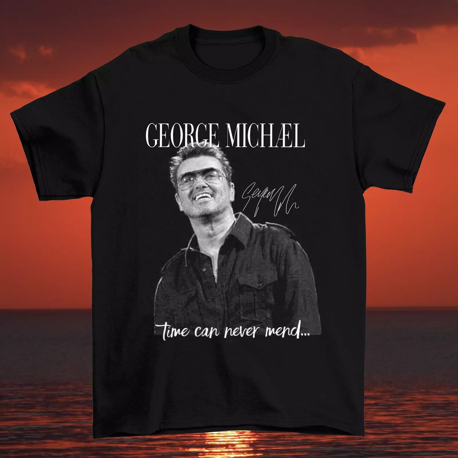 George Michael Signature T-Shirt Short Sleeve Cotton Black Men - Free ...