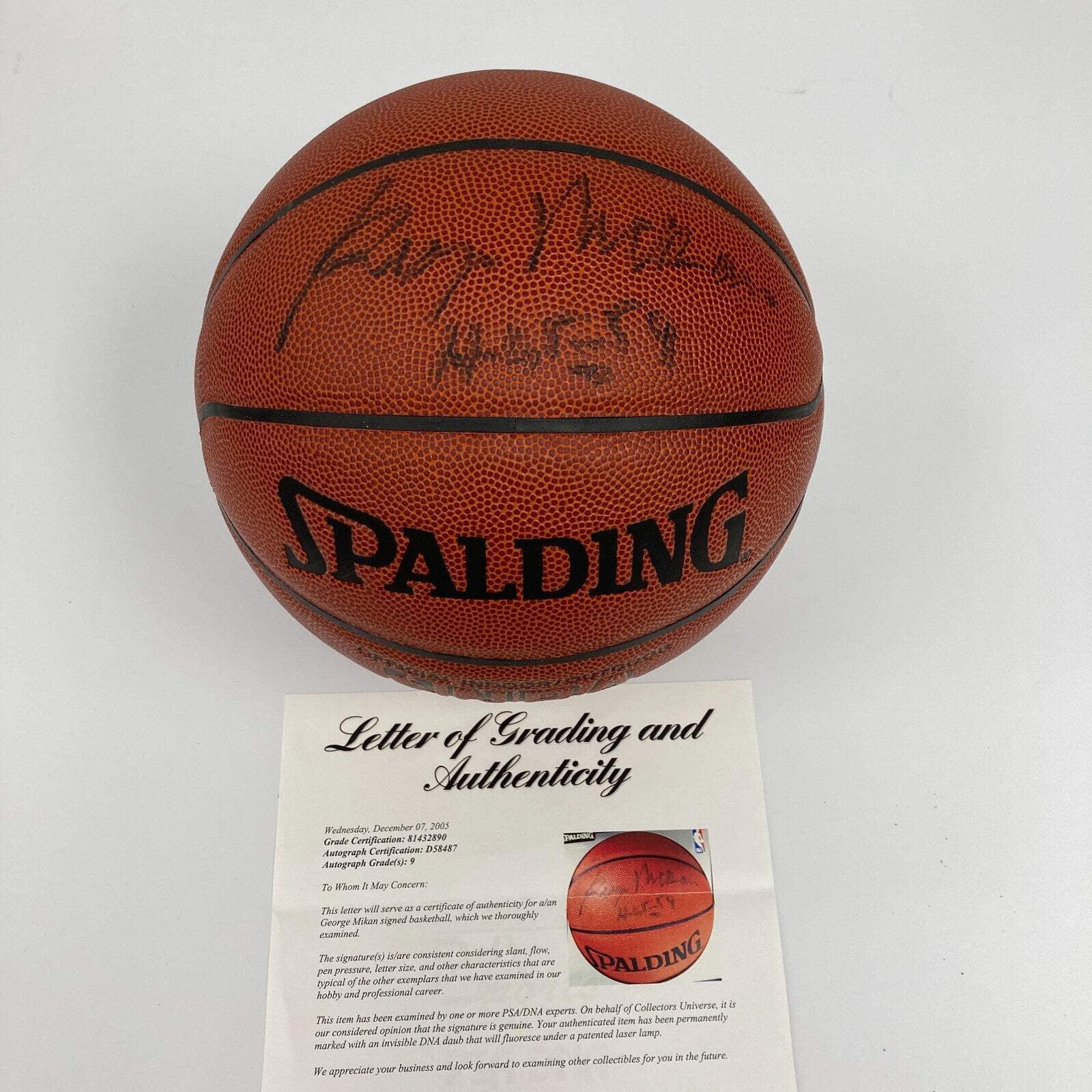 George Mikan HOF 1959 Signed Spalding NBA Basketball PSA DNA Graded 9 ...