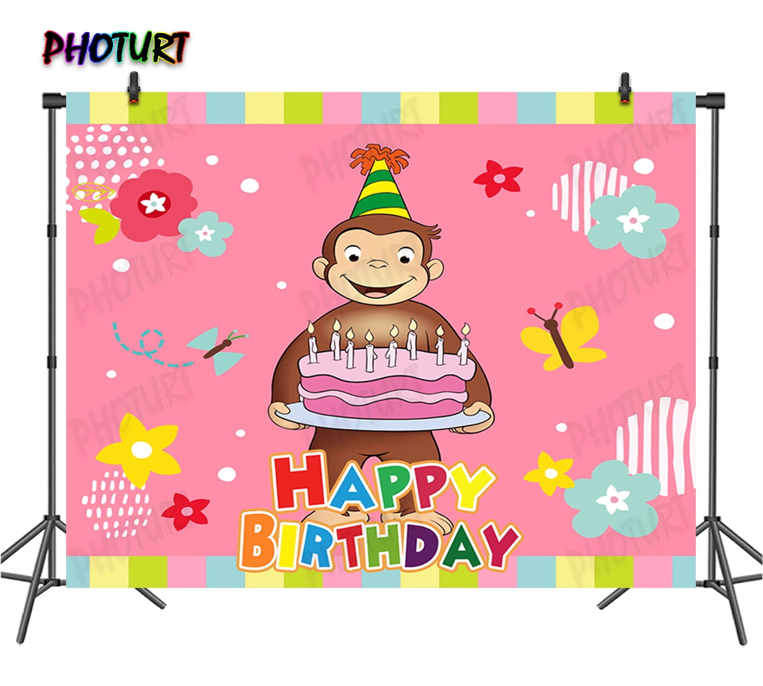 George Monkey Backdrop Kids Birthday Background Yellow Banana Custom Vinyl Polyester Photography ...