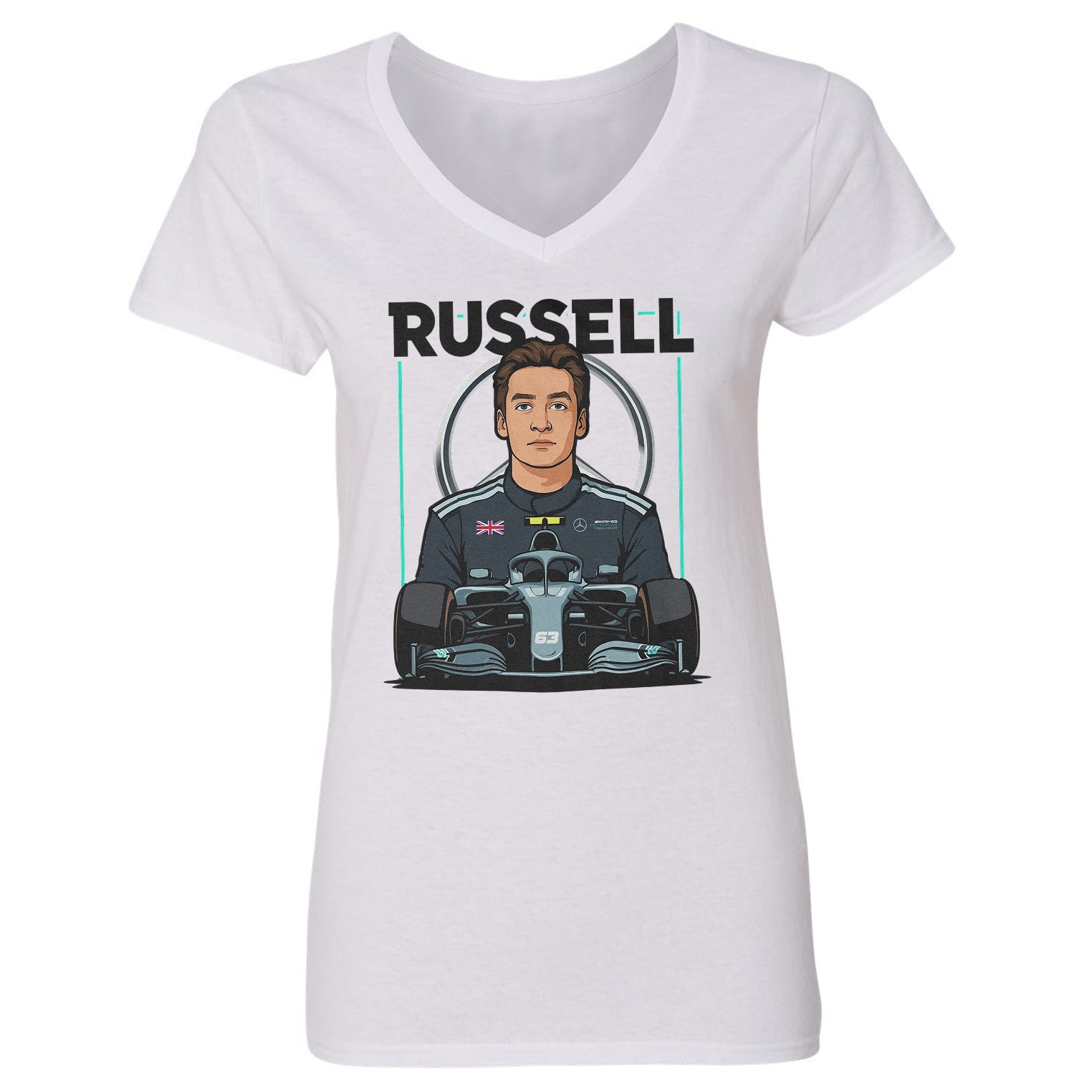 George Russell Inspired Merc Racing Formula One Ladies' V-Neck Tshirt ...