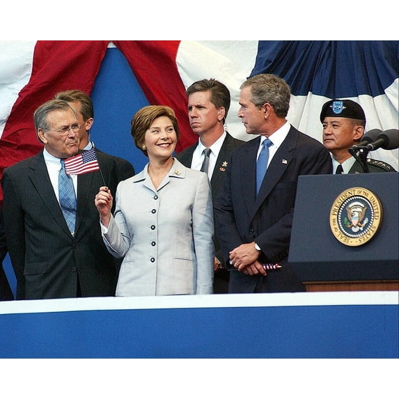 George W. & Laura Bush With Donald Rumsfeld - Style A - 12x18 Inch ...