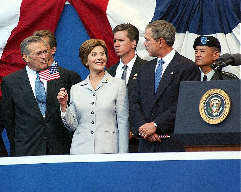 George W. & Laura Bush With Donald Rumsfeld - 24x36 Inch Glossy ...